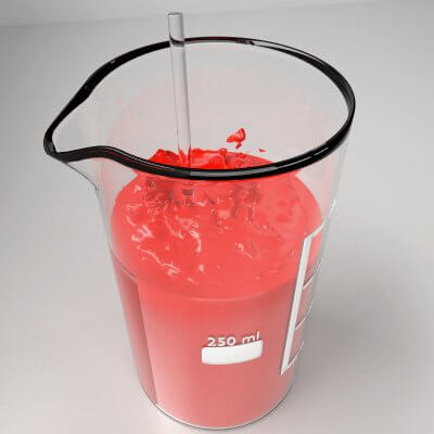 250 Ml Glass Beaker with Liquid 2 and Rod - 3D Model by unos
