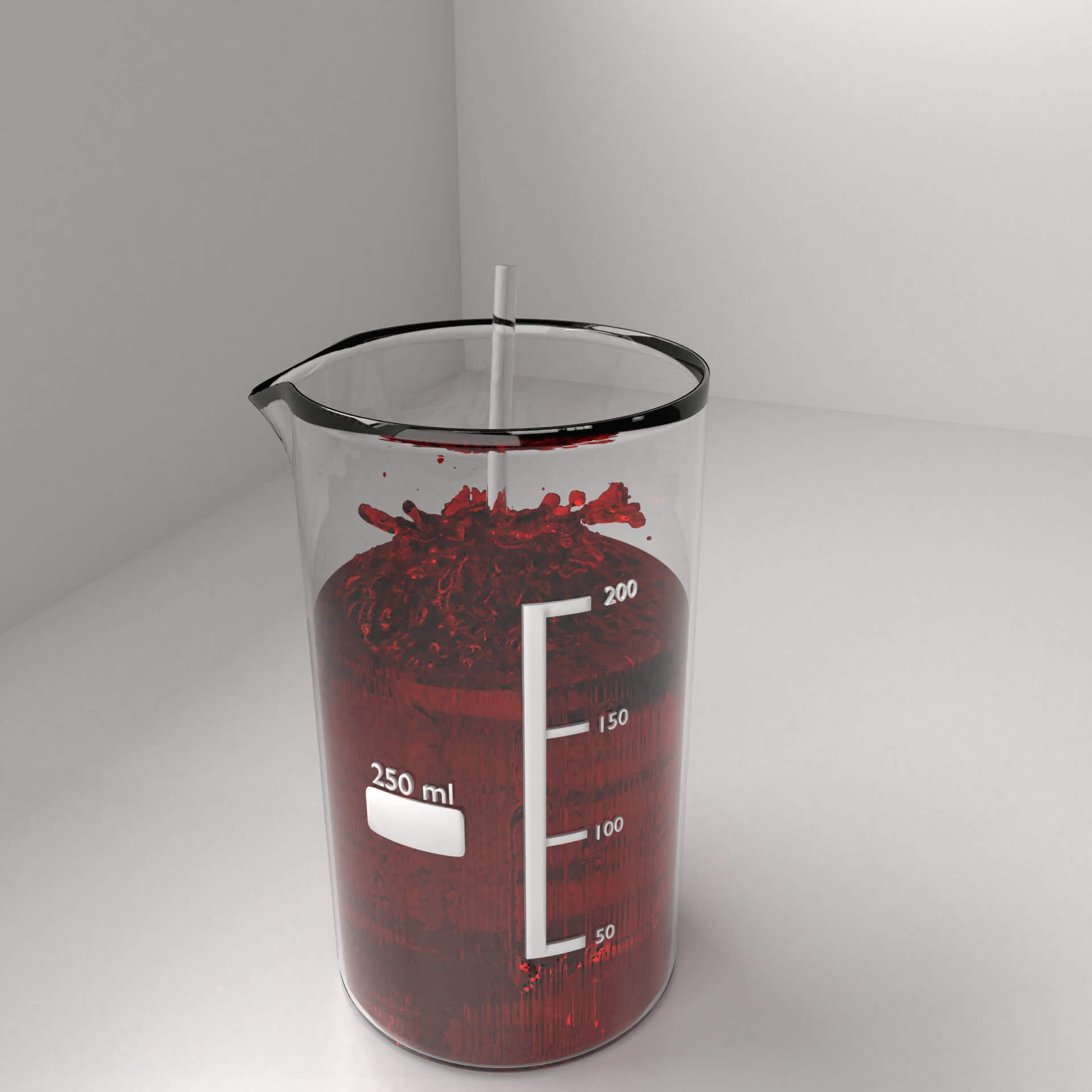 250 Ml Glass Beaker with Liquid and Rod - 3D Model by unos