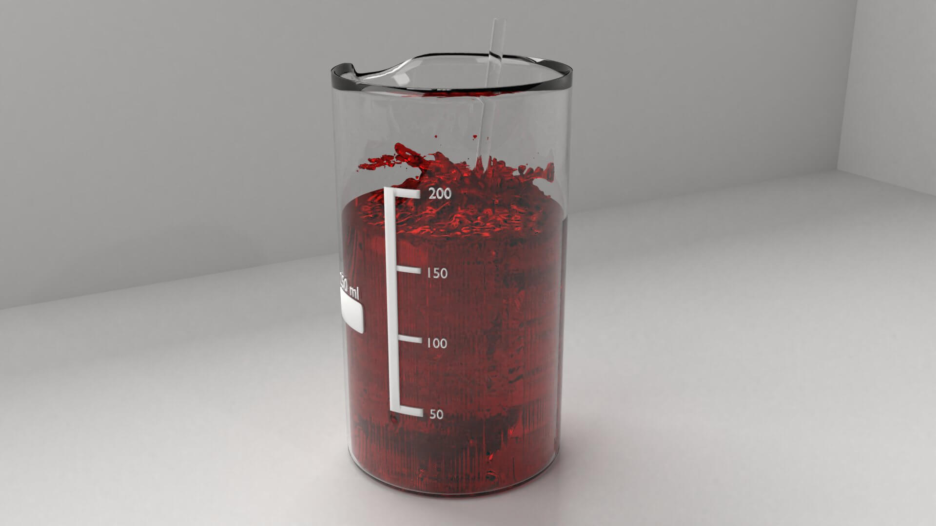 250 Ml Glass Beaker with Liquid and Rod - 3D Model by unos