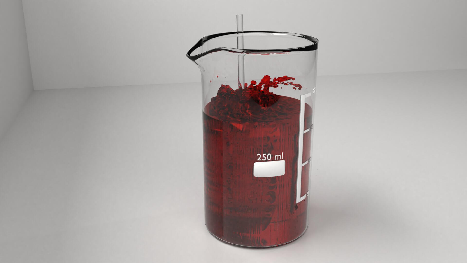 250 Ml Glass Beaker with Liquid and Rod - 3D Model by unos