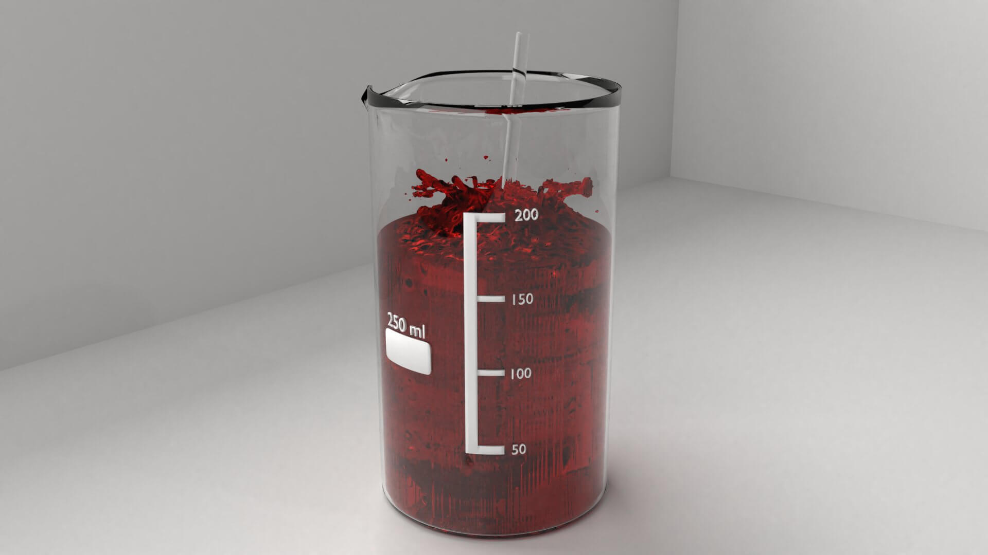 250 Ml Glass Beaker with Liquid and Rod - 3D Model by unos