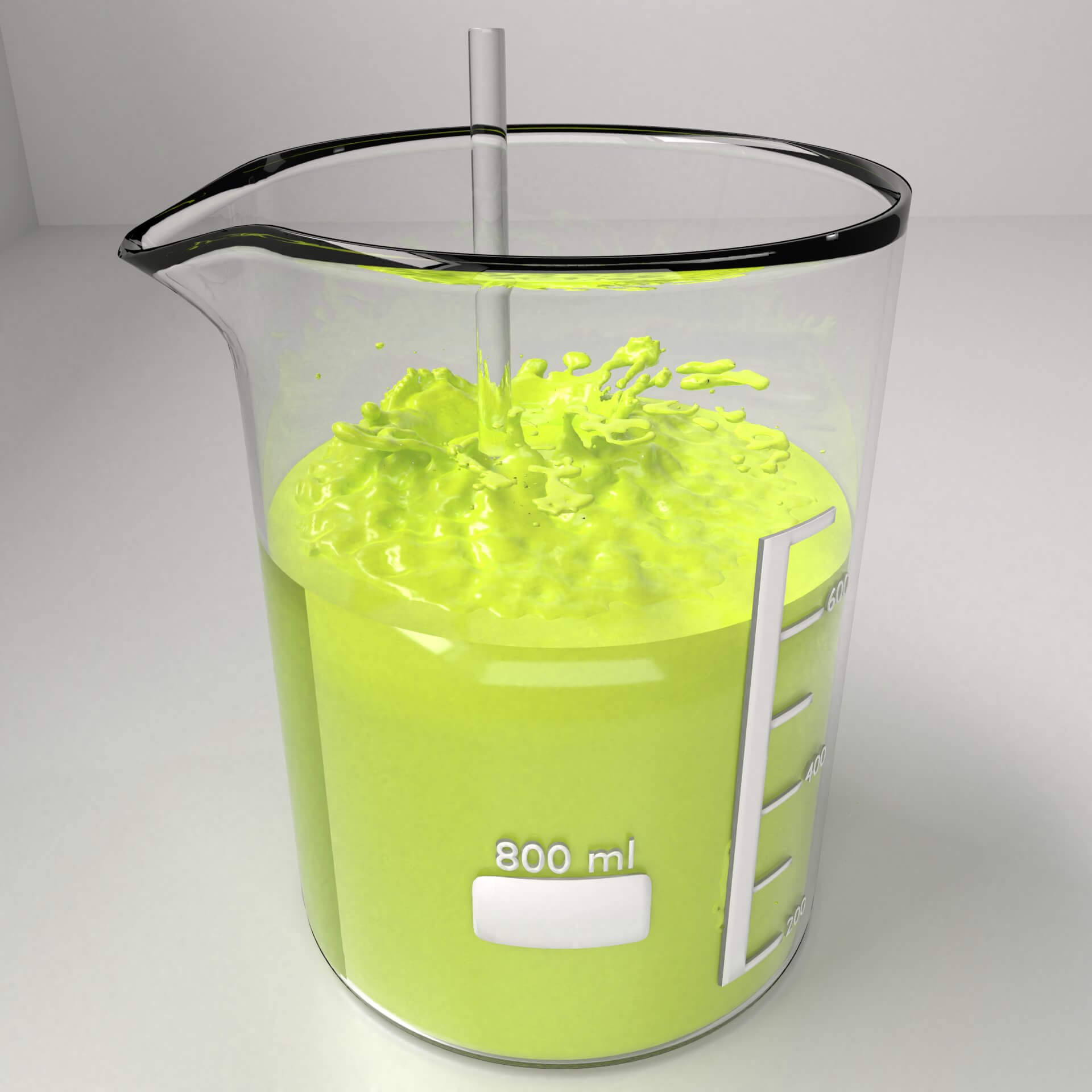 800 Ml Glass Beaker with Liquid 2 and Rod - 3D Model by unos