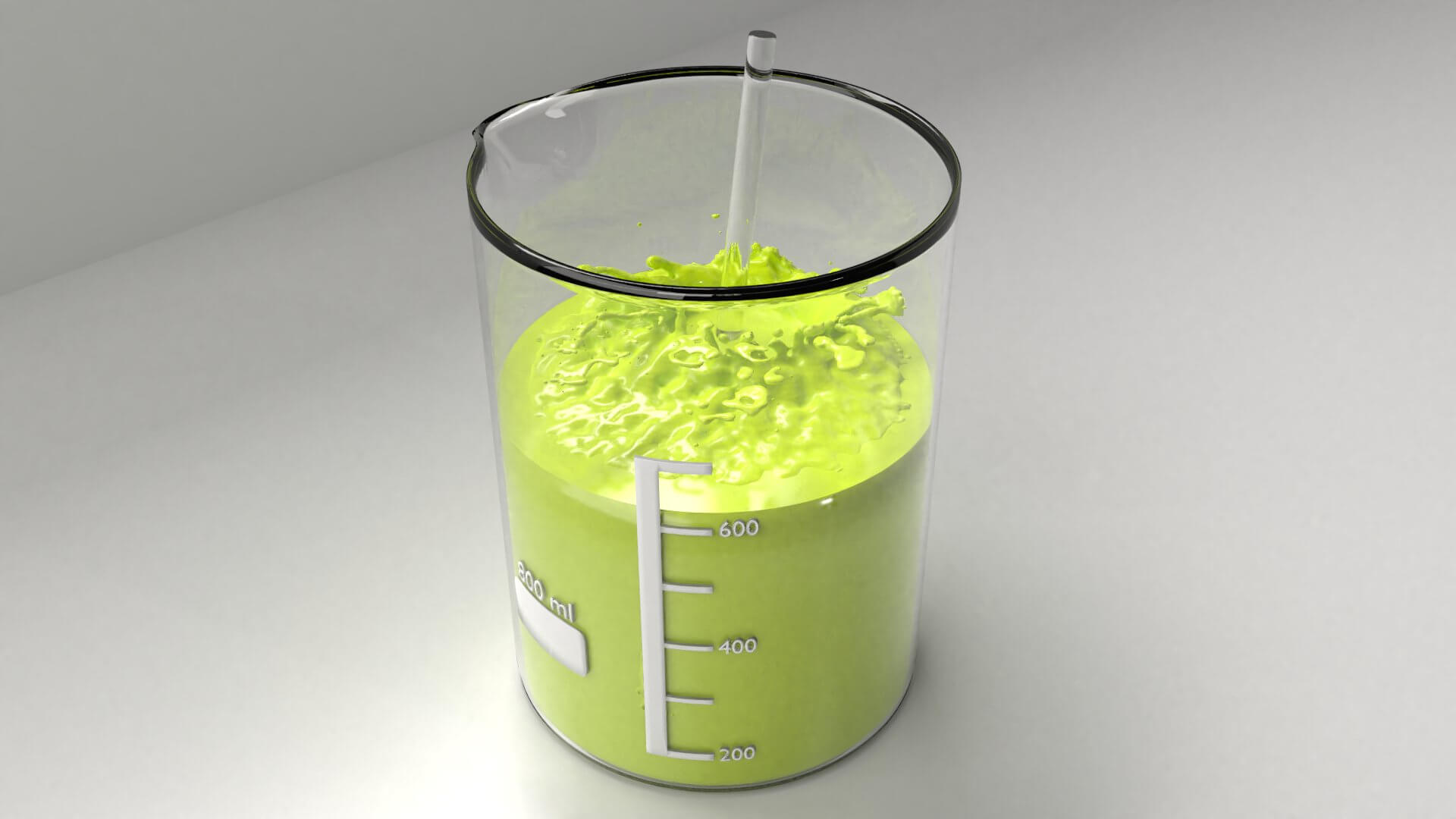 800 Ml Glass Beaker with Liquid 2 and Rod - 3D Model by unos