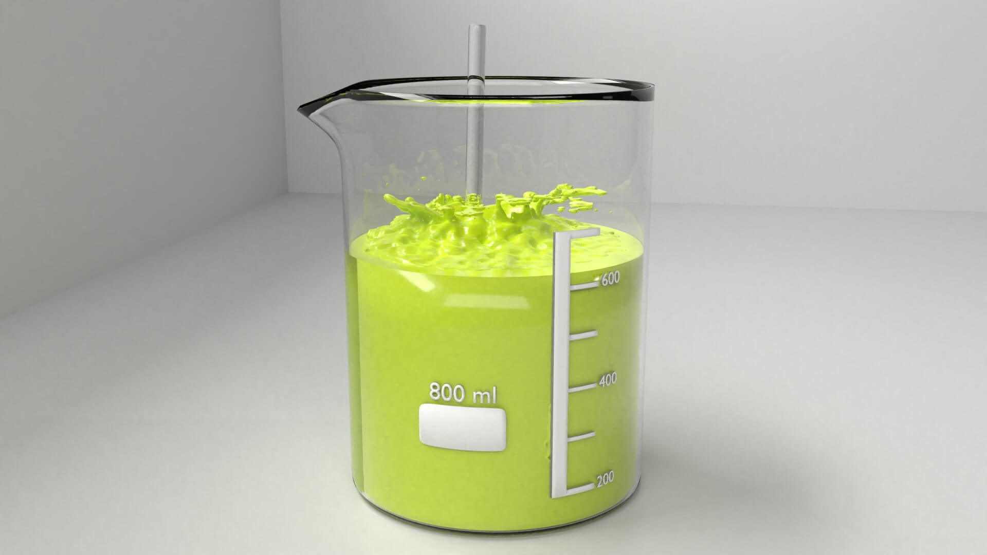 800 Ml Glass Beaker with Liquid 2 and Rod - 3D Model by unos