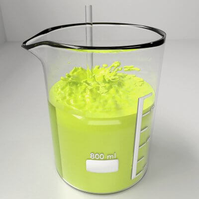 800 Ml Glass Beaker with Liquid 2 and Rod - 3D Model by unos