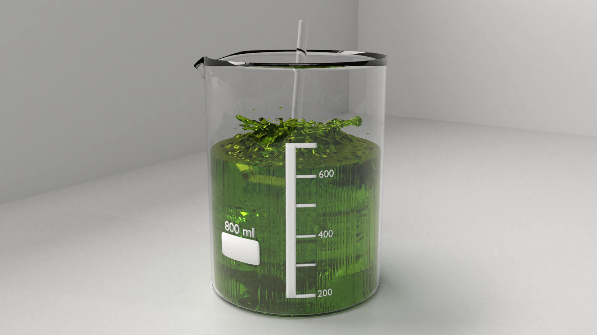 800 Ml Glass Beaker with Liquid and Rod - 3D Model by unos