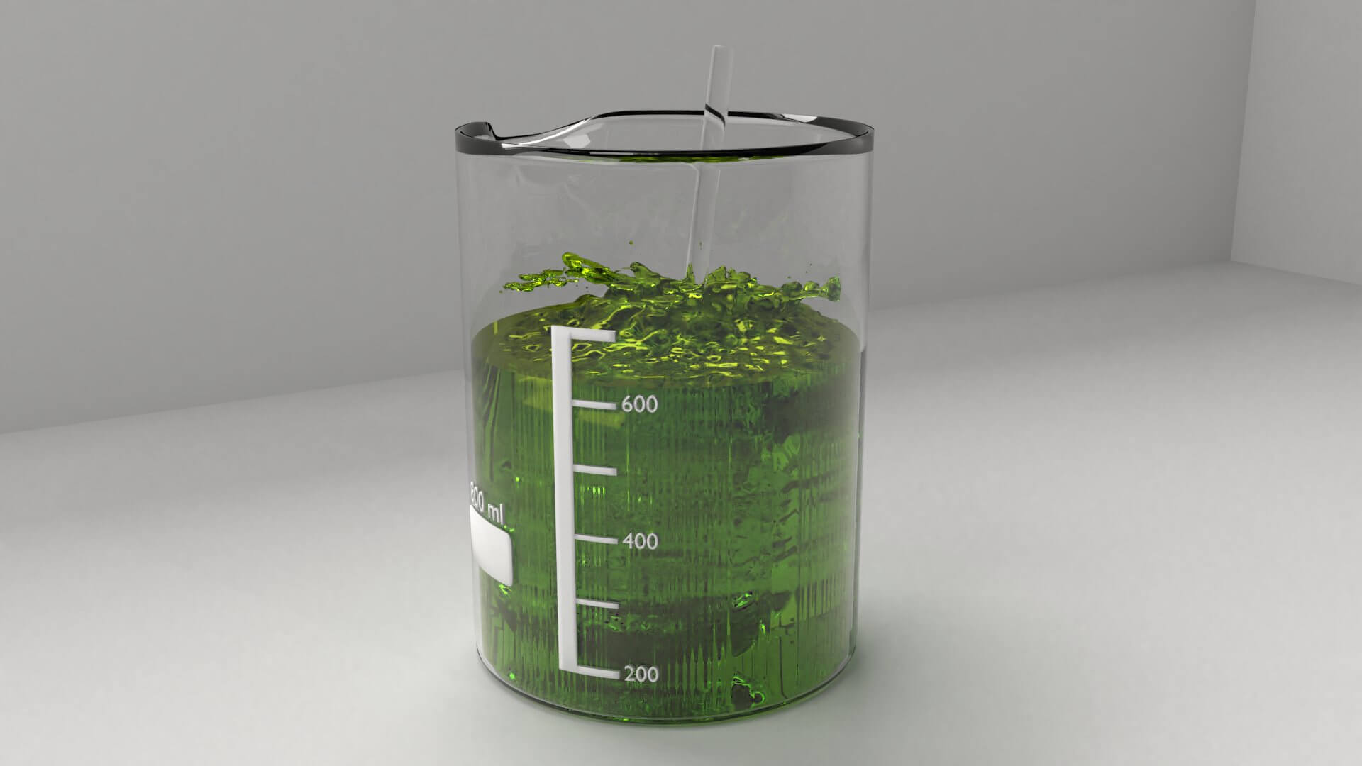 800 Ml Glass Beaker with Liquid and Rod - 3D Model by unos