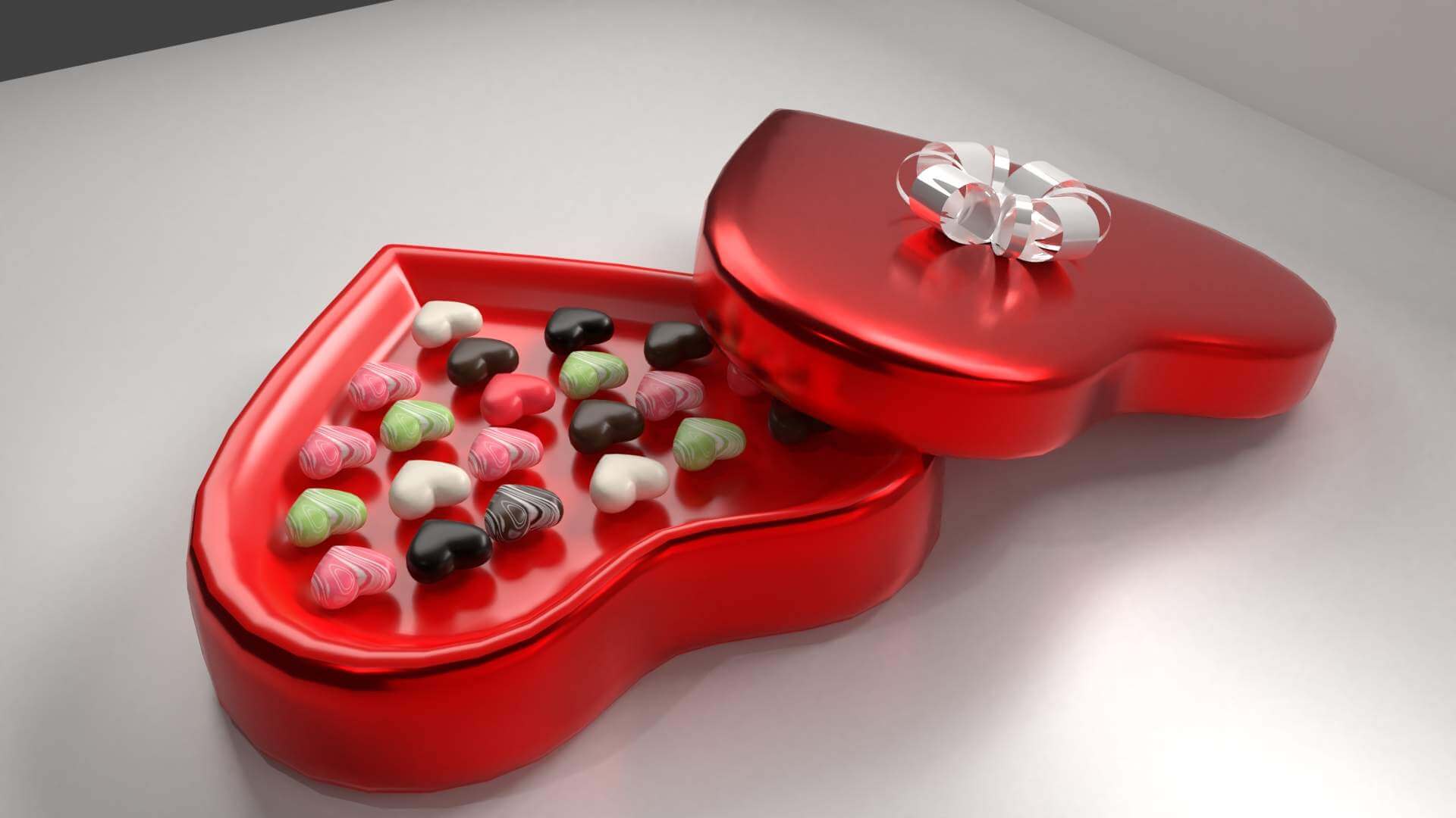Heart Shape Chocolate Box with Ribbon - 3D Model by unos