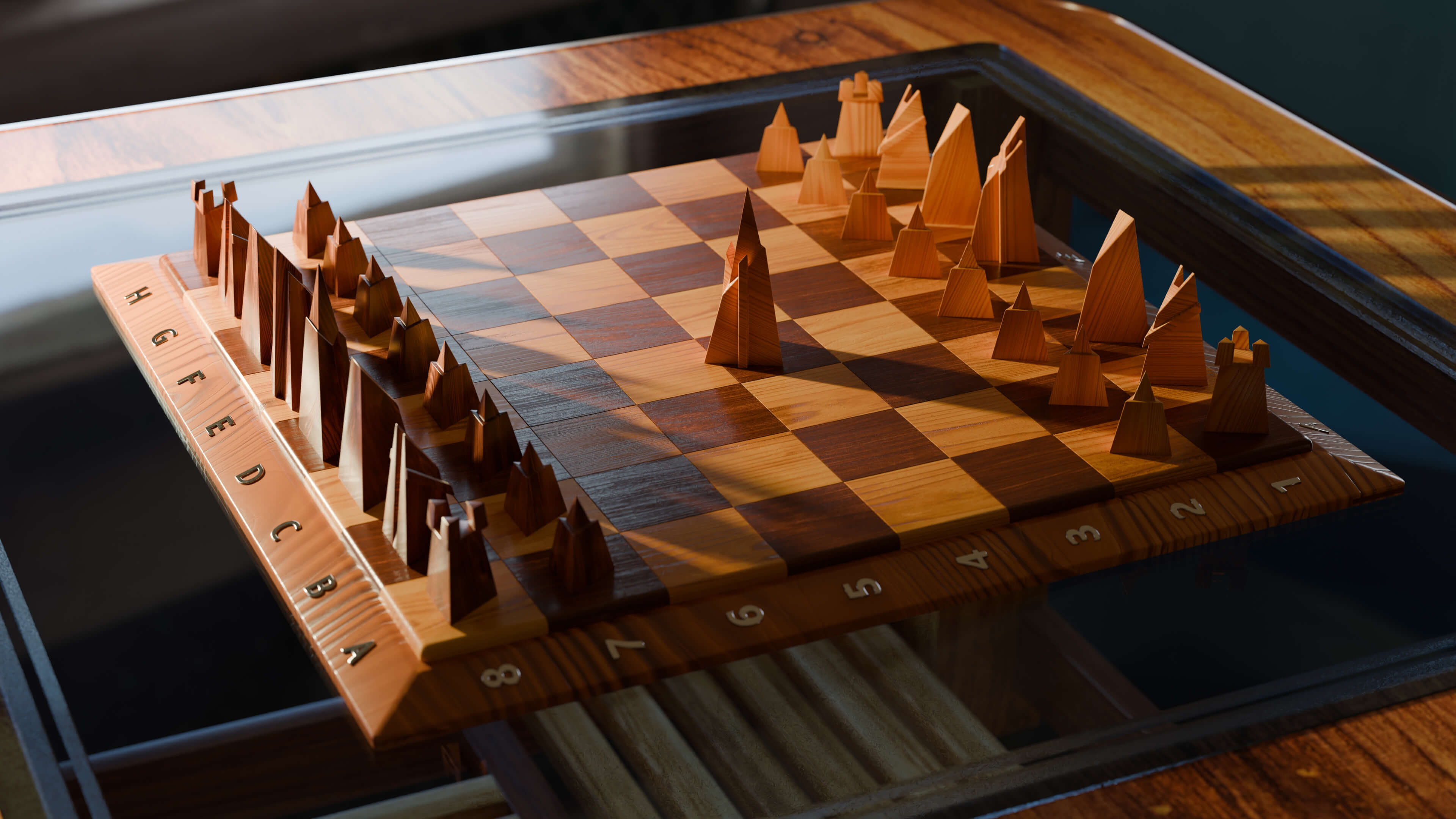 Wooden Chessboard With Pieces - 3D Model by Usama_Mughal