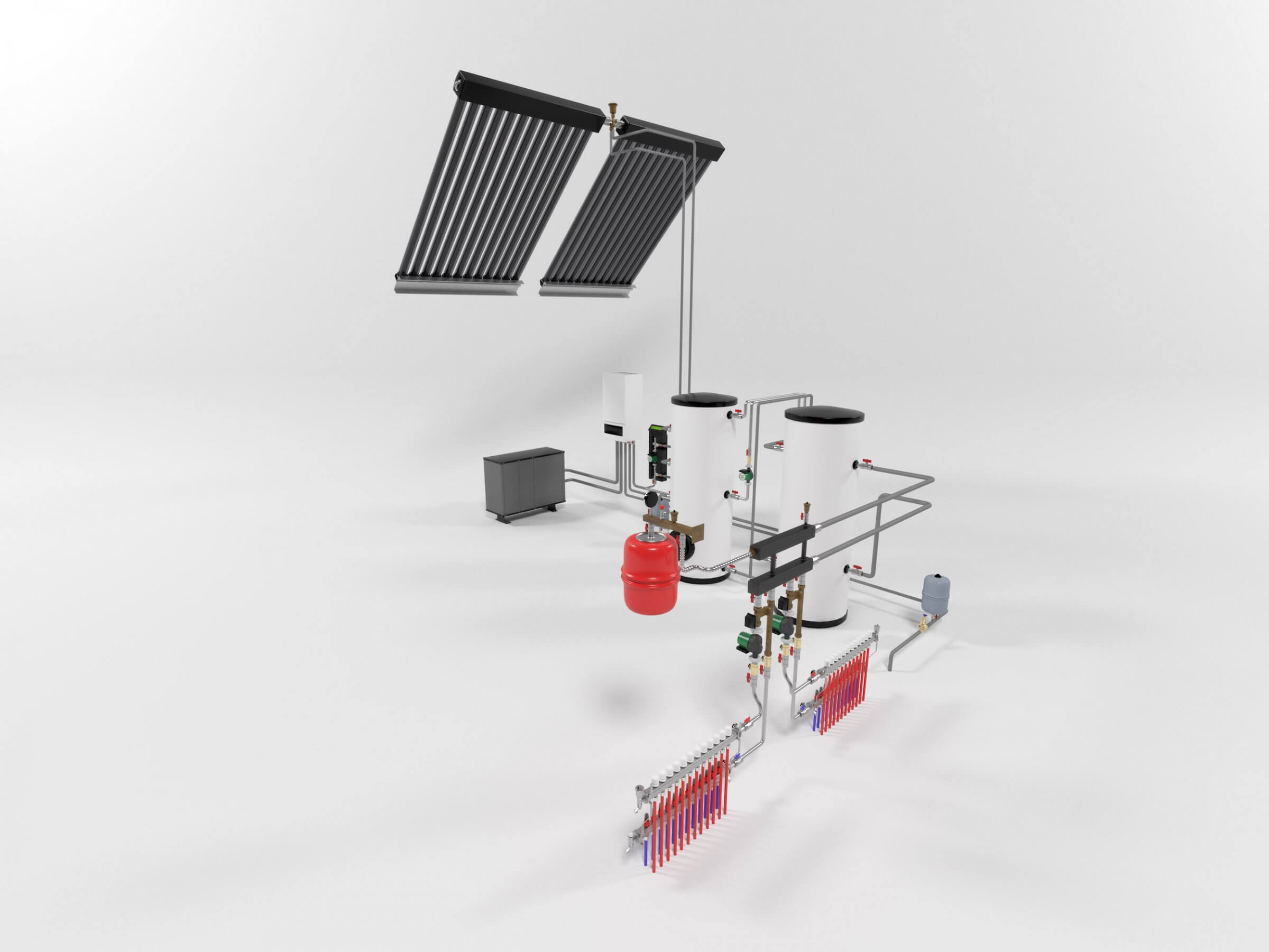 Heating Instalation with Heatpump and Solar System - 3D Model by vadimche