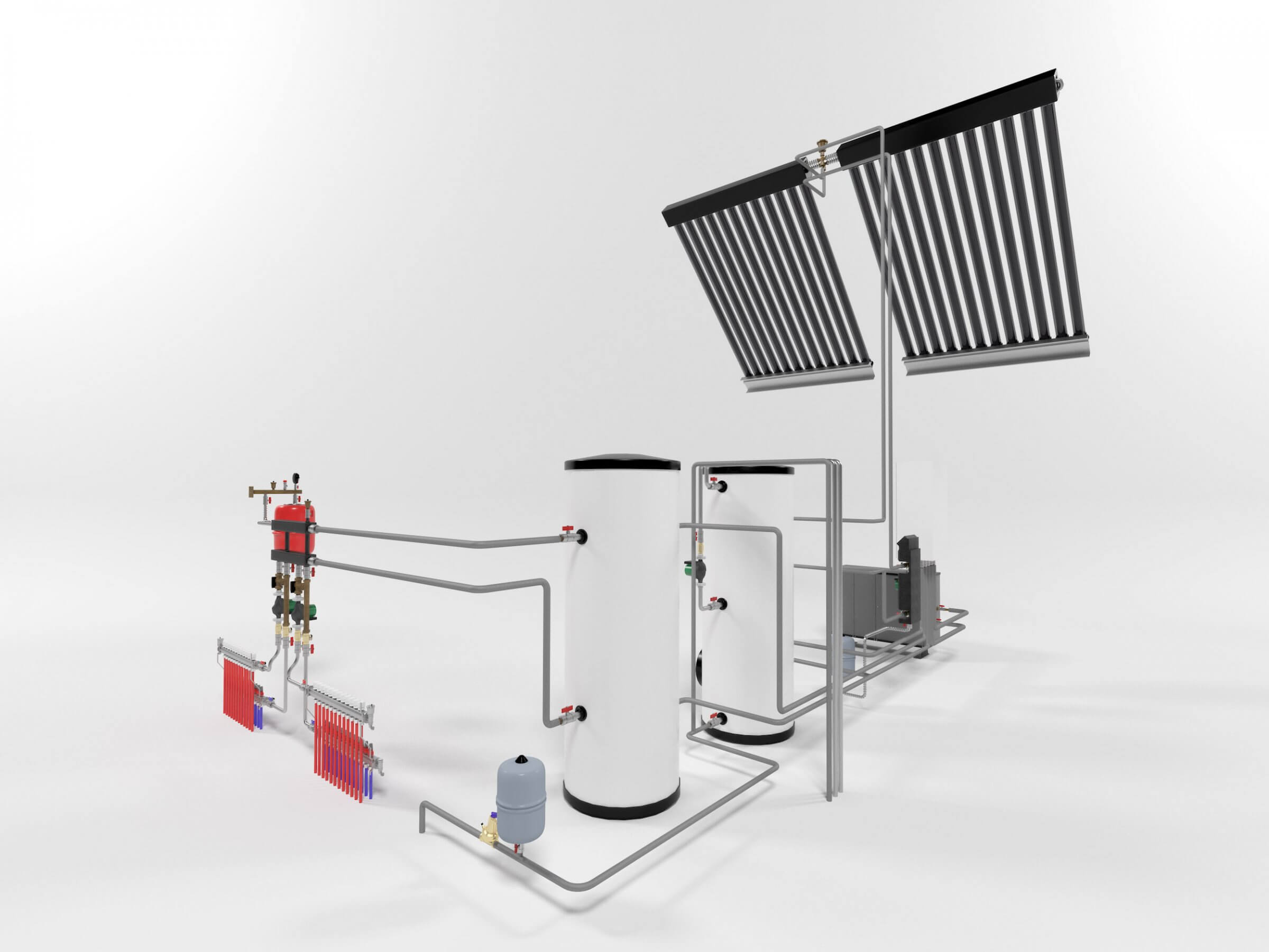 Heating Instalation with Heatpump and Solar System - 3D Model by vadimche