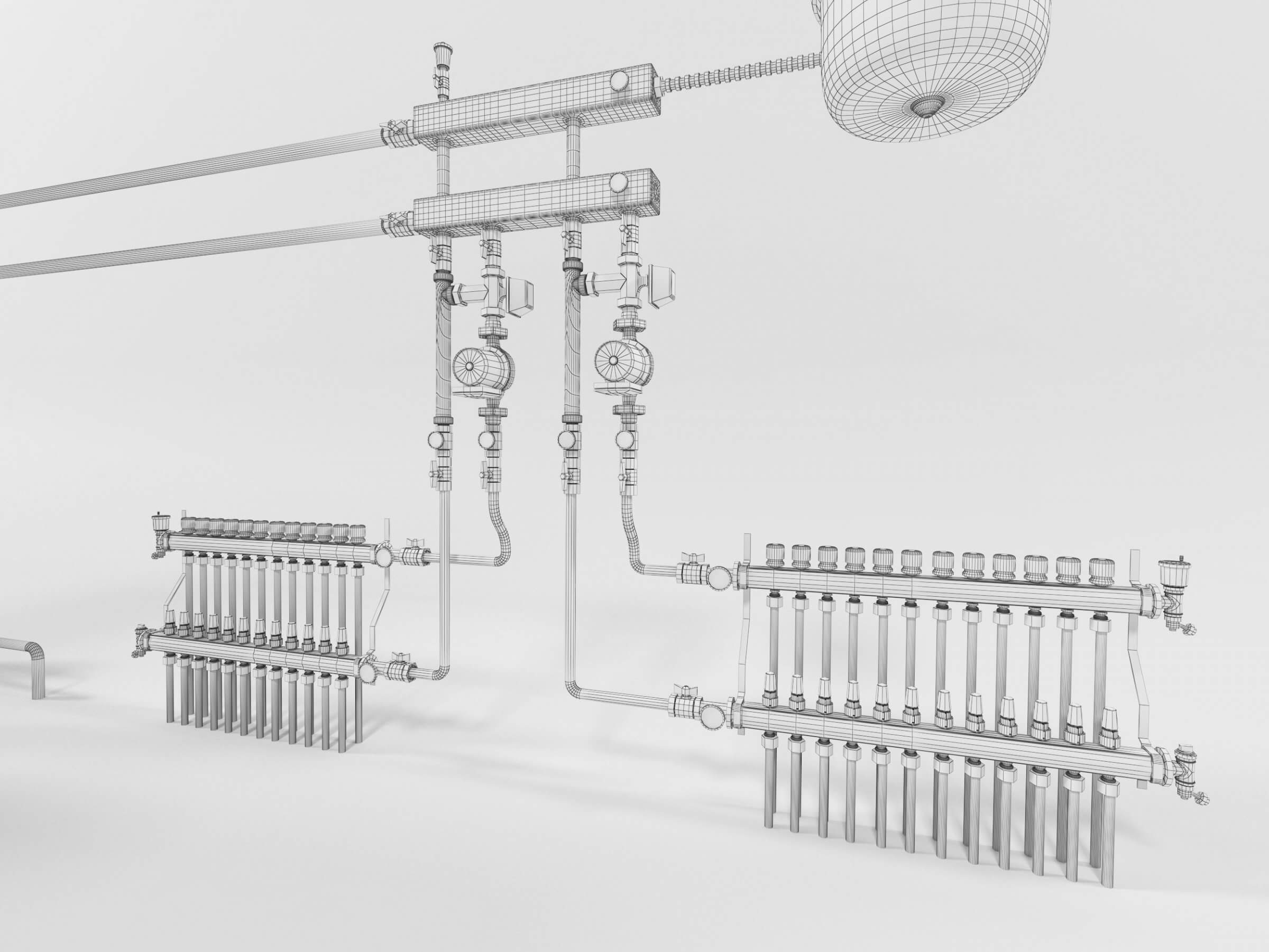Heating Instalation with Heatpump and Solar System - 3D Model by vadimche