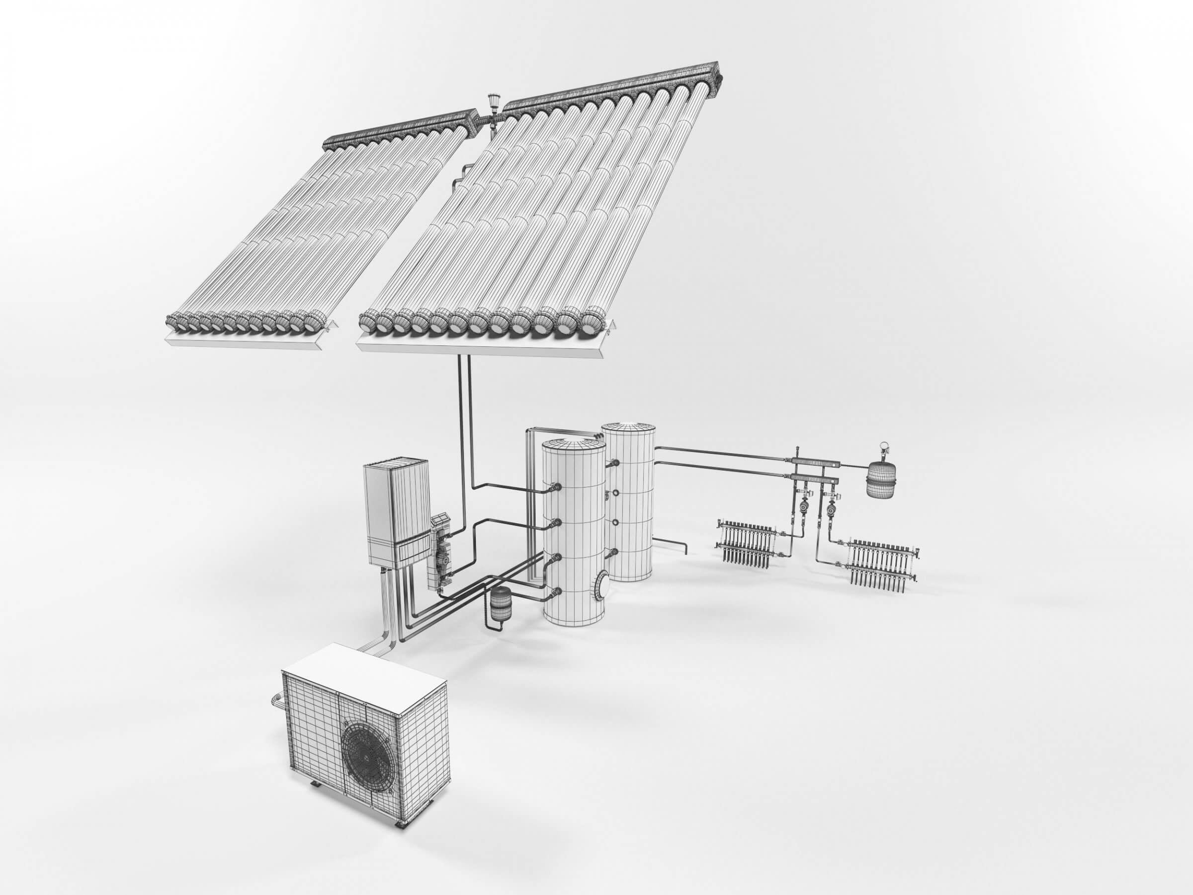 Heating Instalation with Heatpump and Solar System - 3D Model by vadimche