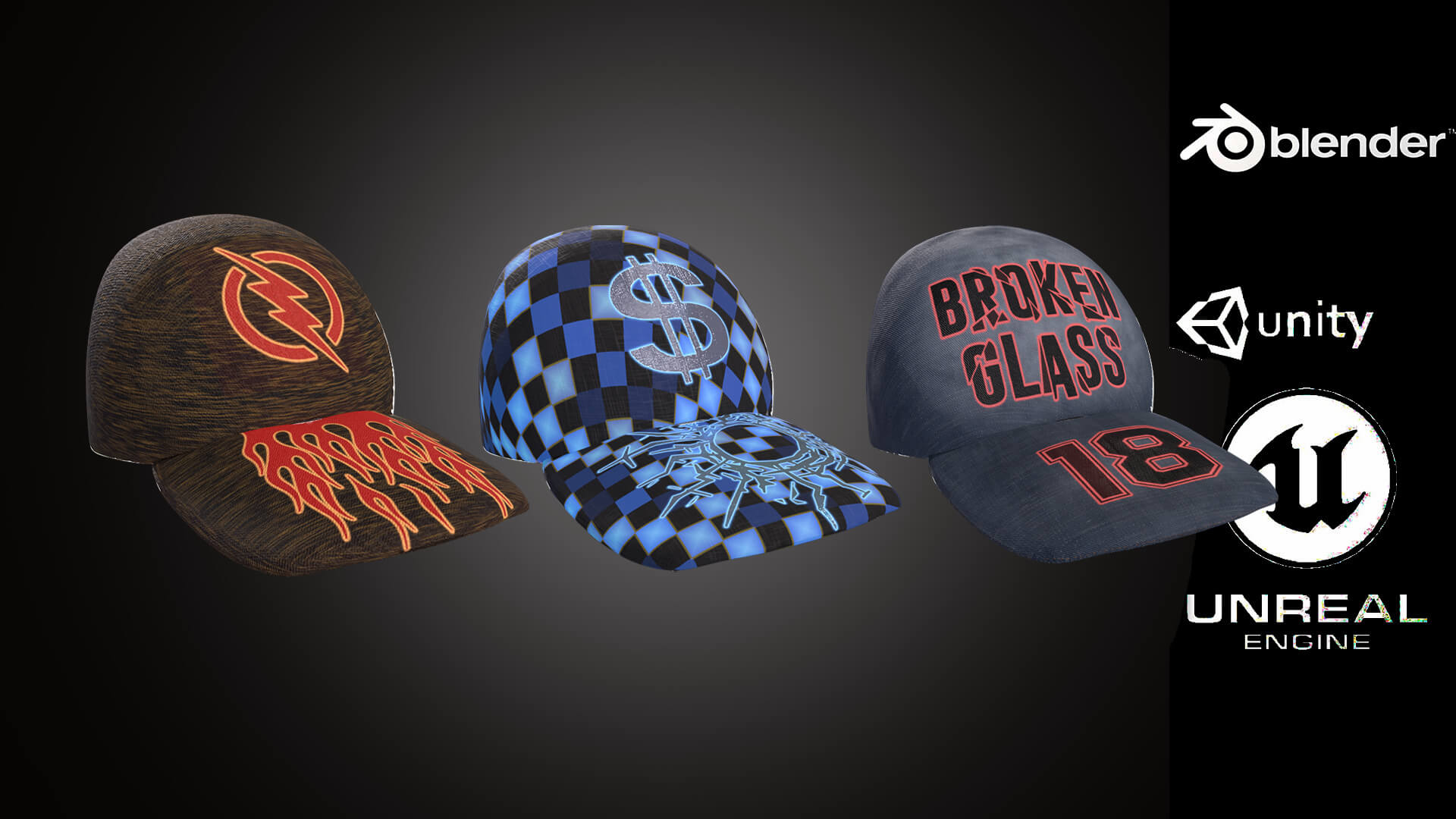 Caps Pack (5 Skins) - 3D Model by Valeria Miller