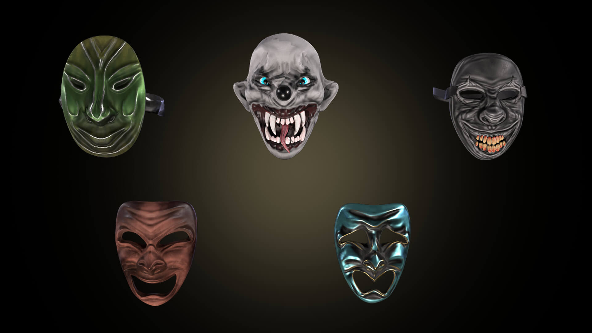 Clown Masks Pack (5 Masks) - 3D Model by Valeria Miller