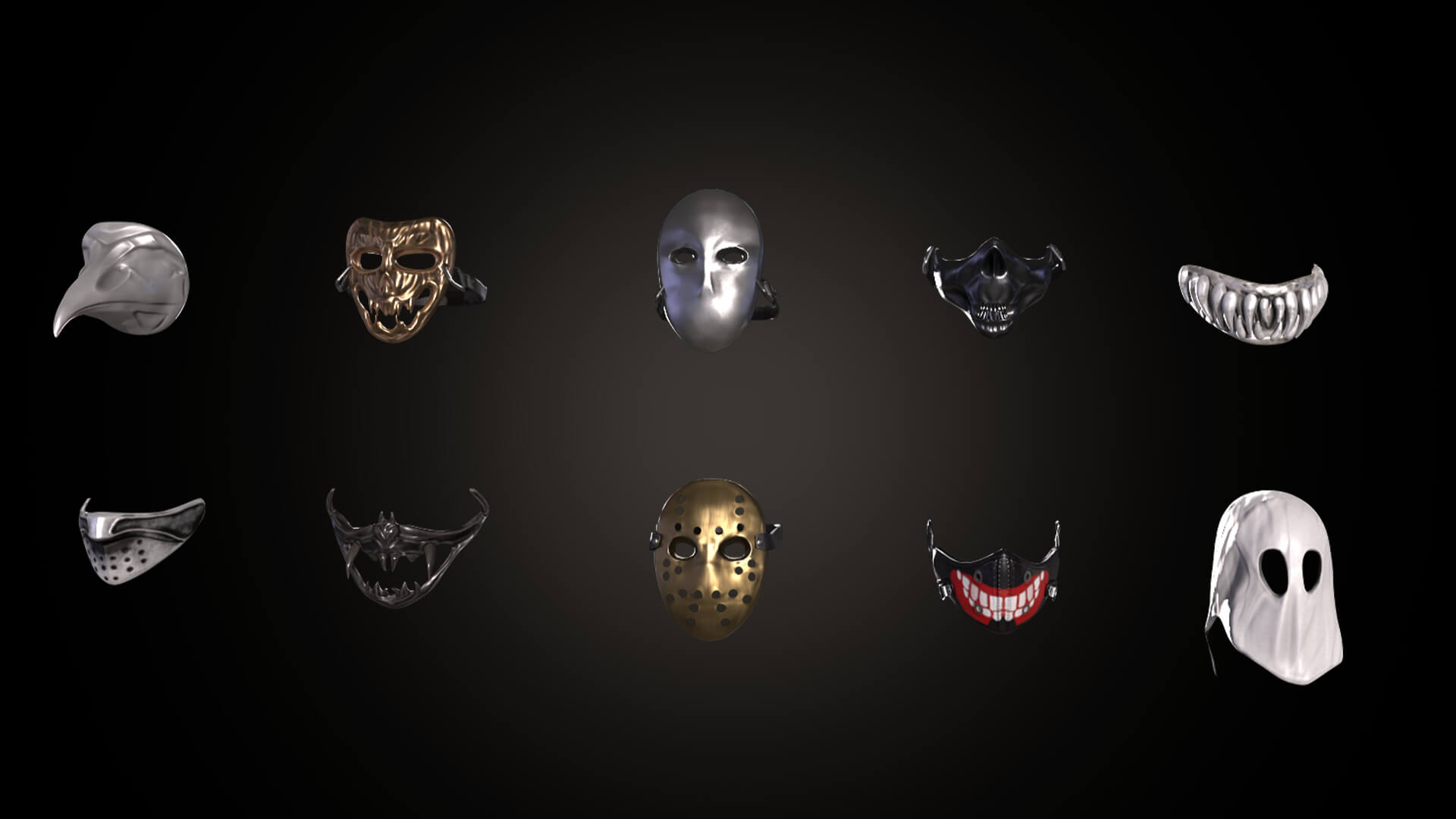 Horror Masks Pack (10 Masks) - 3D Model by Valeria Miller