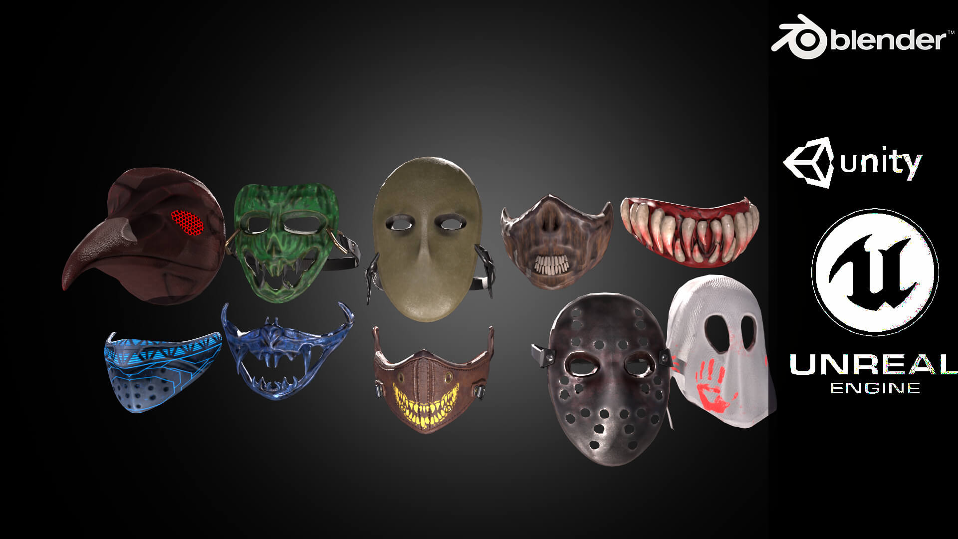 Horror Masks Pack2 (10 Masks) - 3D Model by Valeria Miller