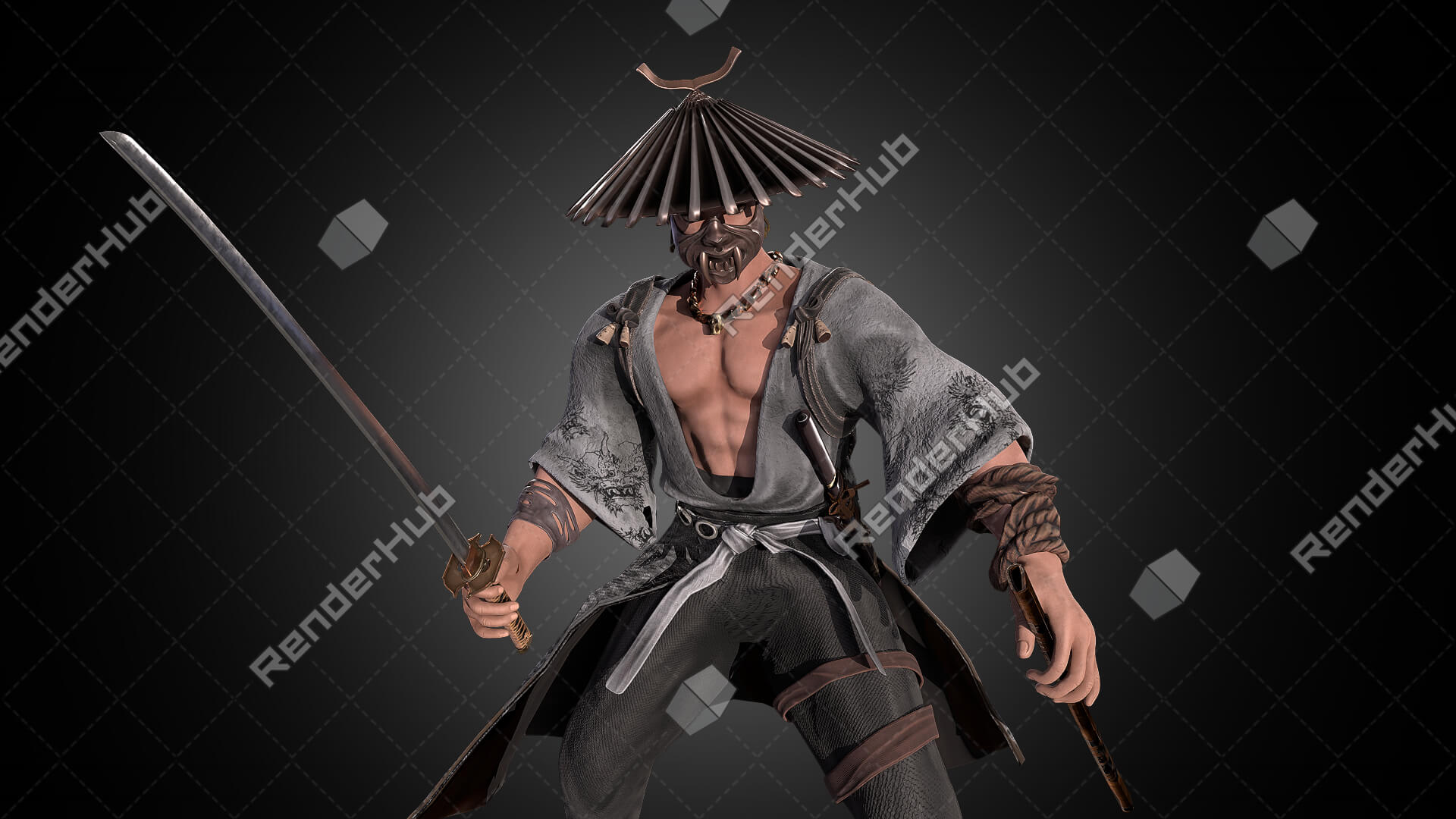 Male Samurai (Rendered Images) - Stock Image by Valeria Miller
