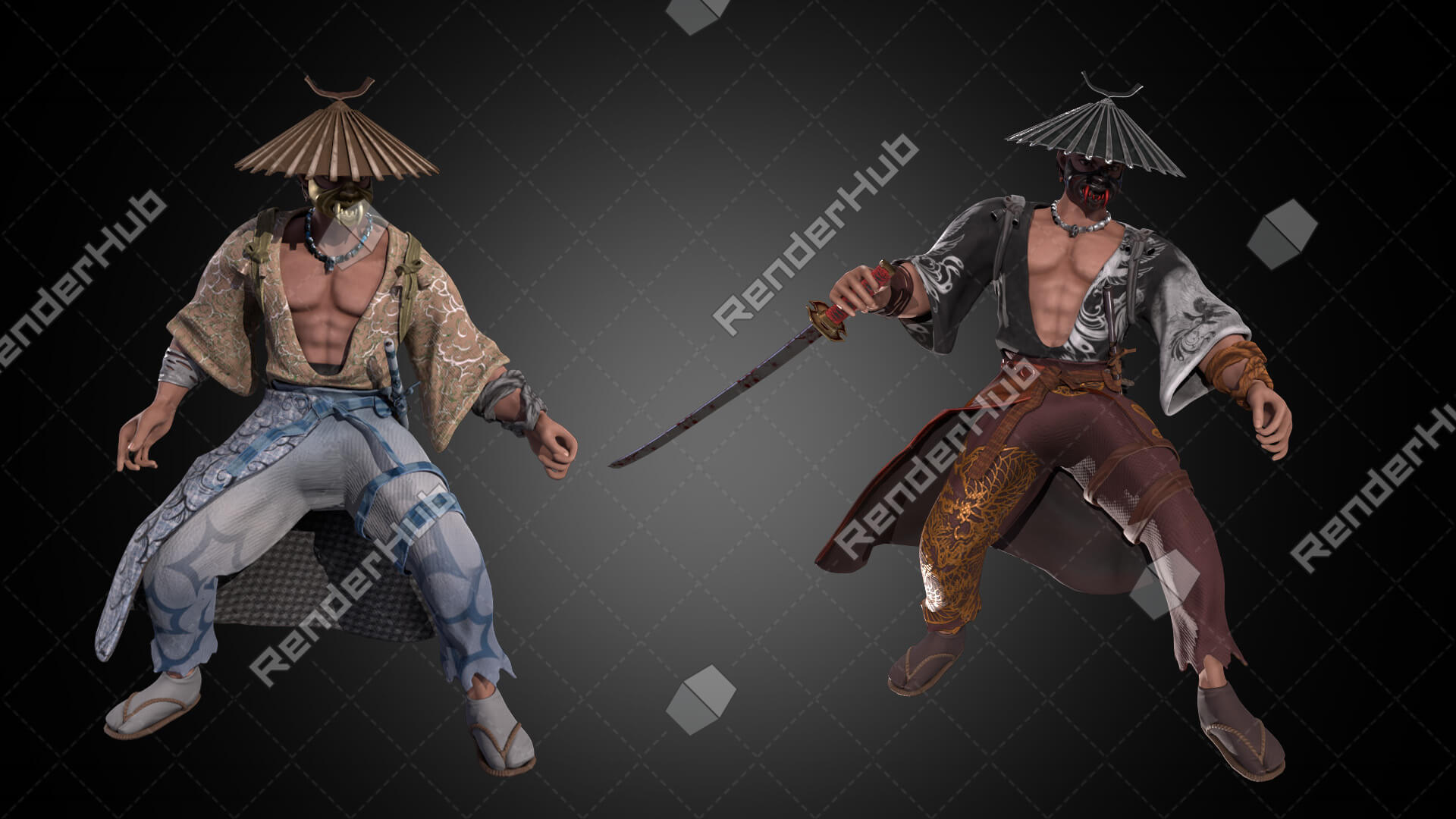 Male Samurai (Rendered Images) - Stock Image by Valeria Miller