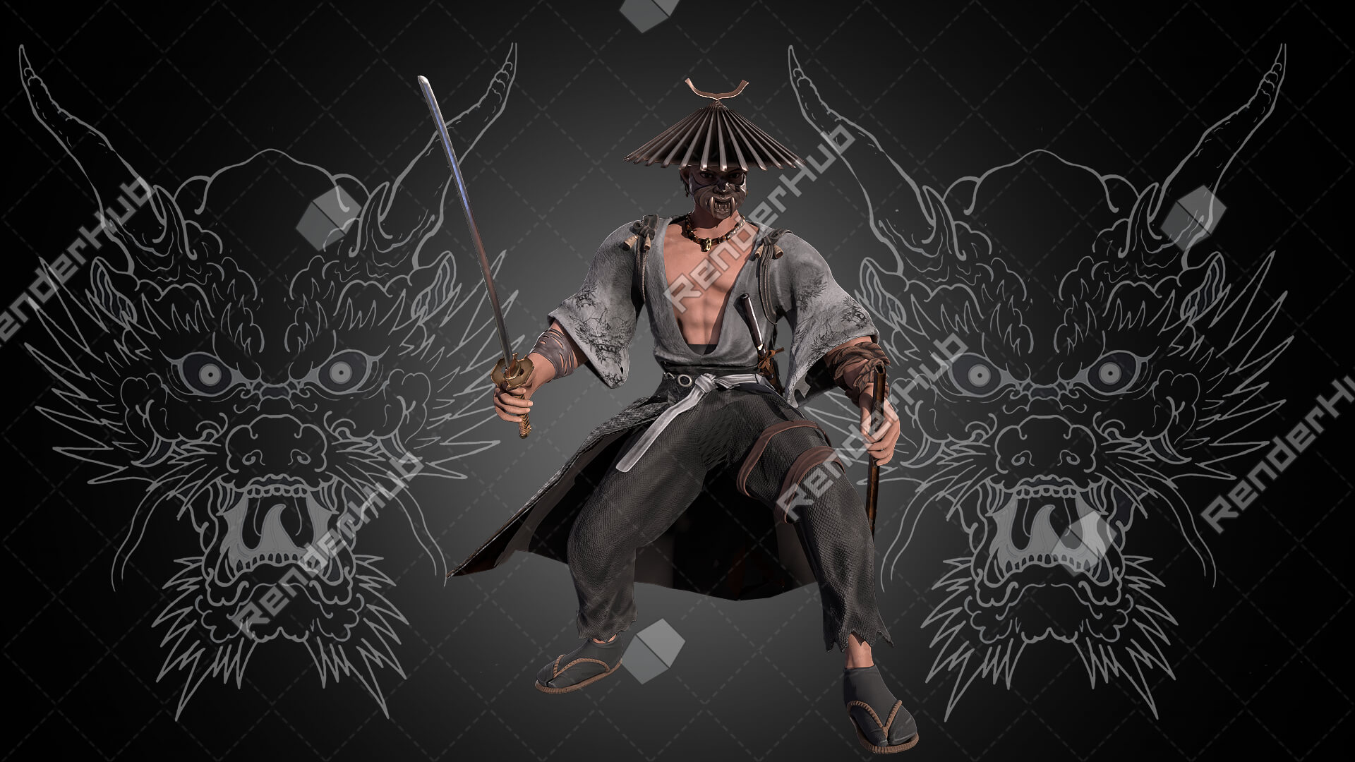 Male Samurai (Rendered Images) - Stock Image by Valeria Miller
