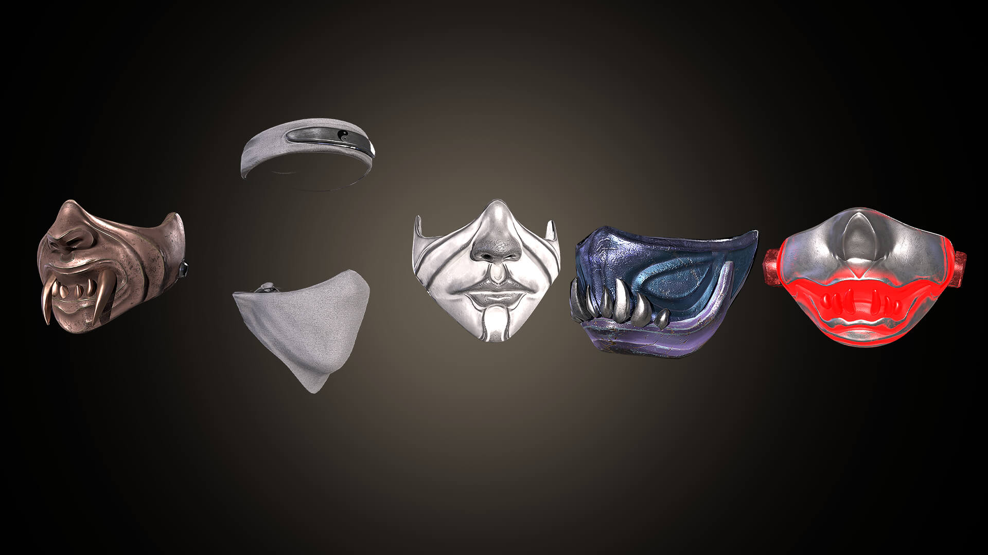 Samurai Masks Pack (5 Masks) - 3D Model by Valeria Miller