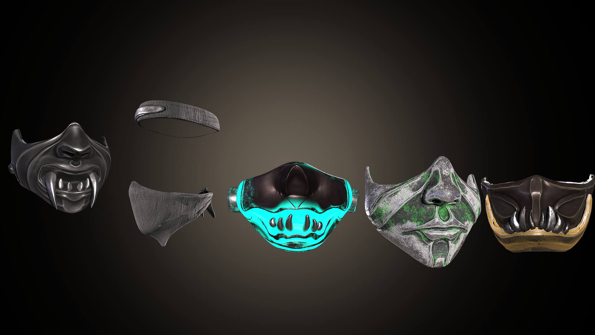 Samurai Masks Pack (5 Masks) - 3D Model by Valeria Miller