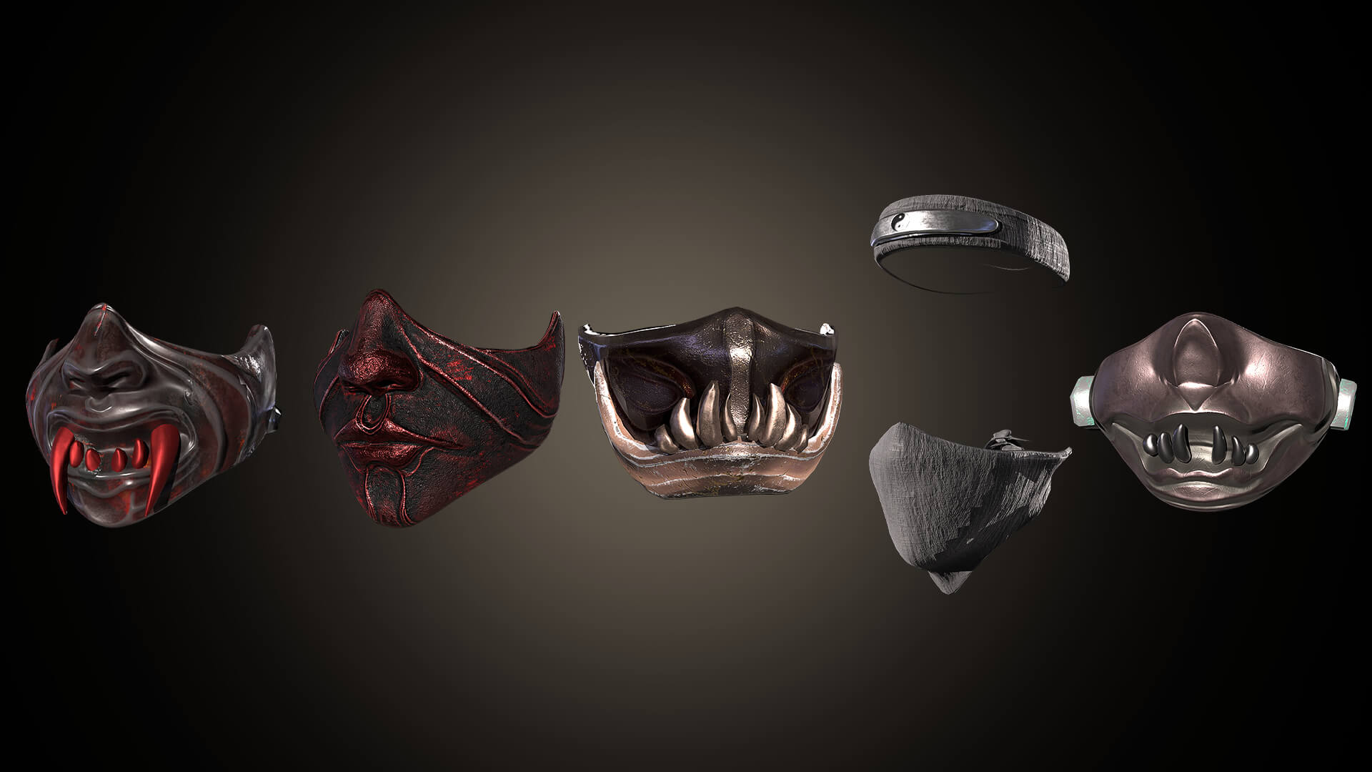 Samurai Masks Pack (5 Masks) - 3D Model by Valeria Miller