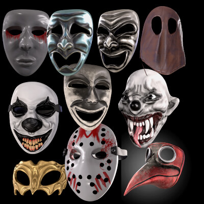 Theater Masks Pack (10 Masks) - 3D Model by Valeria Miller