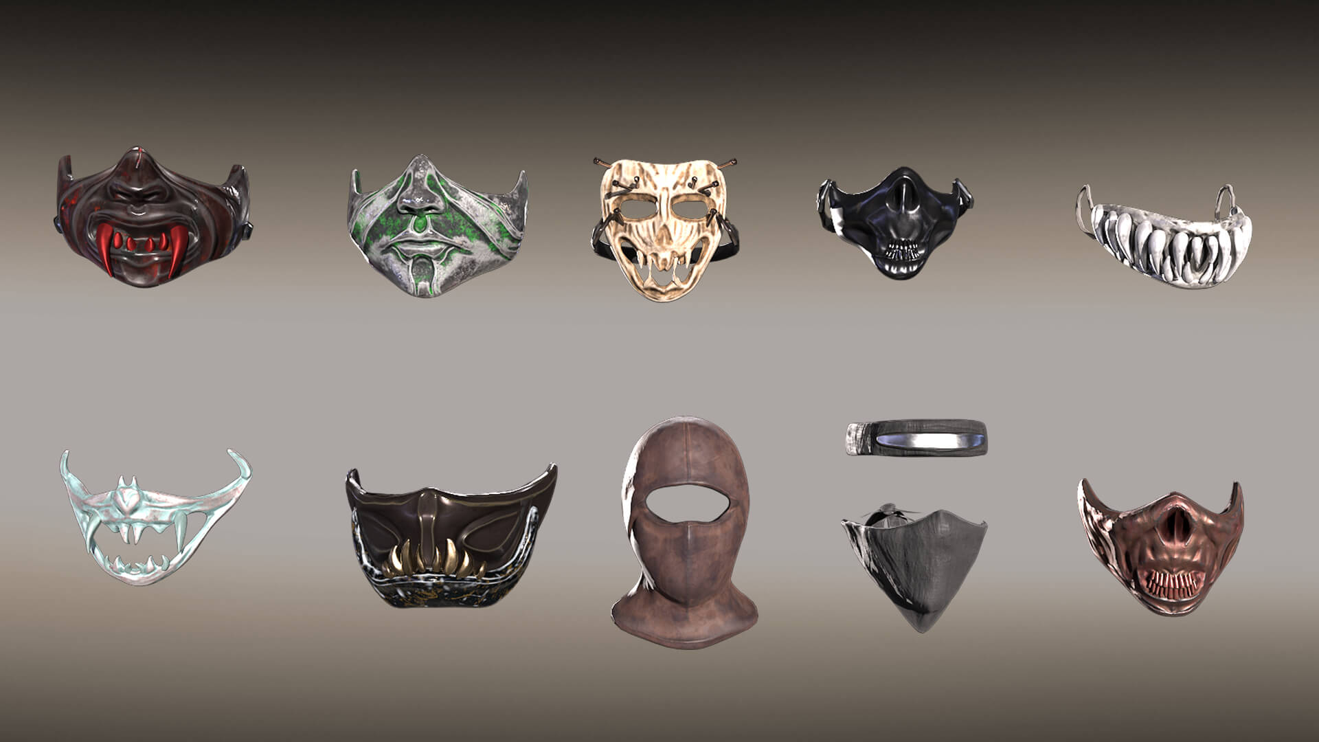Warrior Masks Pack (10 Masks) - 3D Model by Valeria Miller