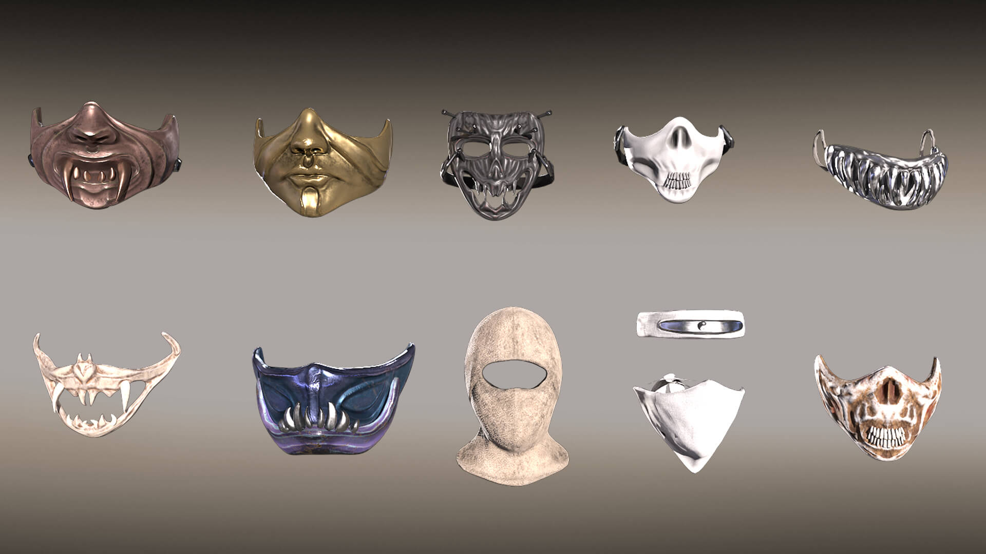Warrior Masks Pack (10 Masks) - 3D Model by Valeria Miller