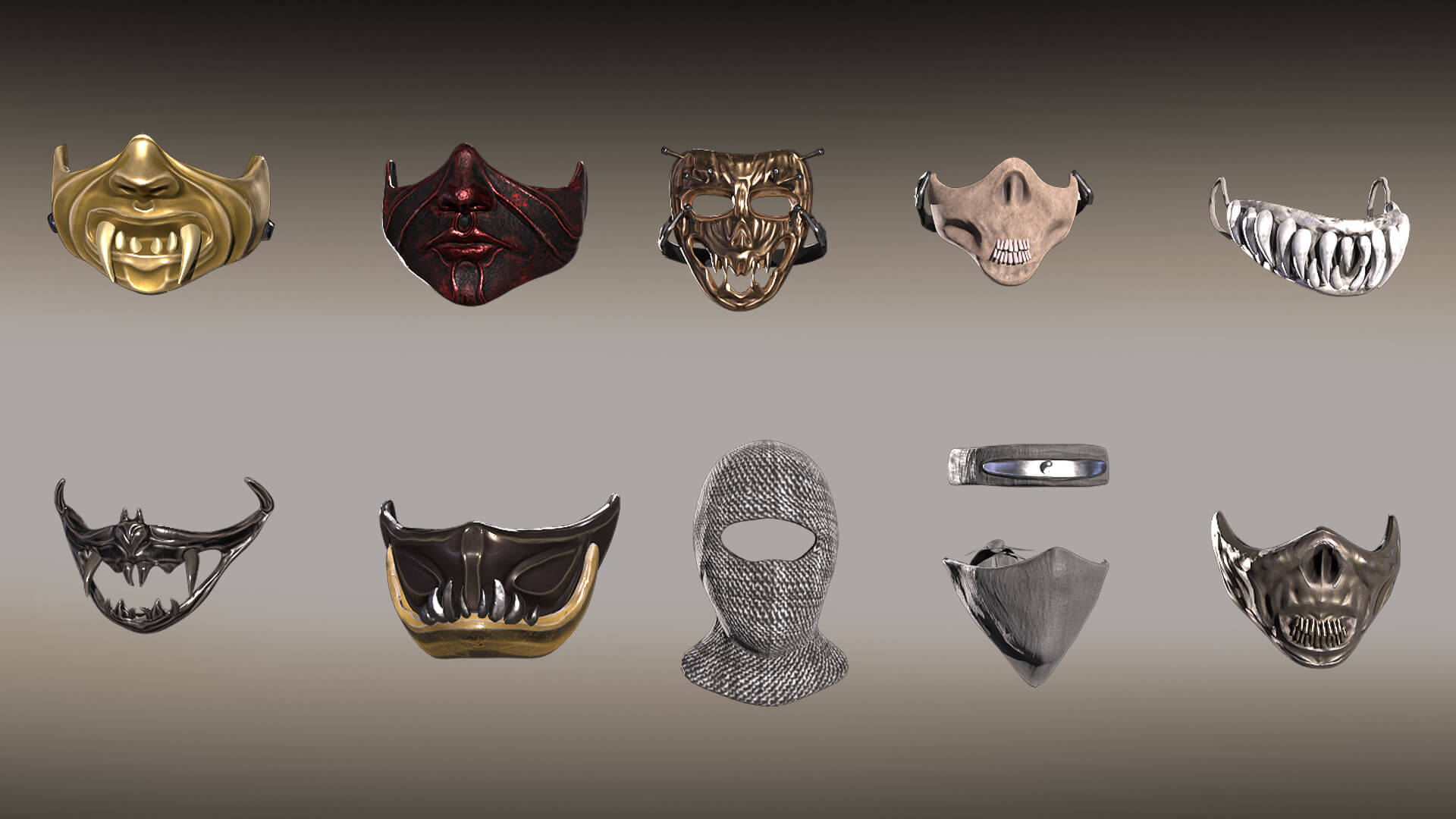 Warrior Masks Pack (10 Masks) - 3D Model by Valeria Miller
