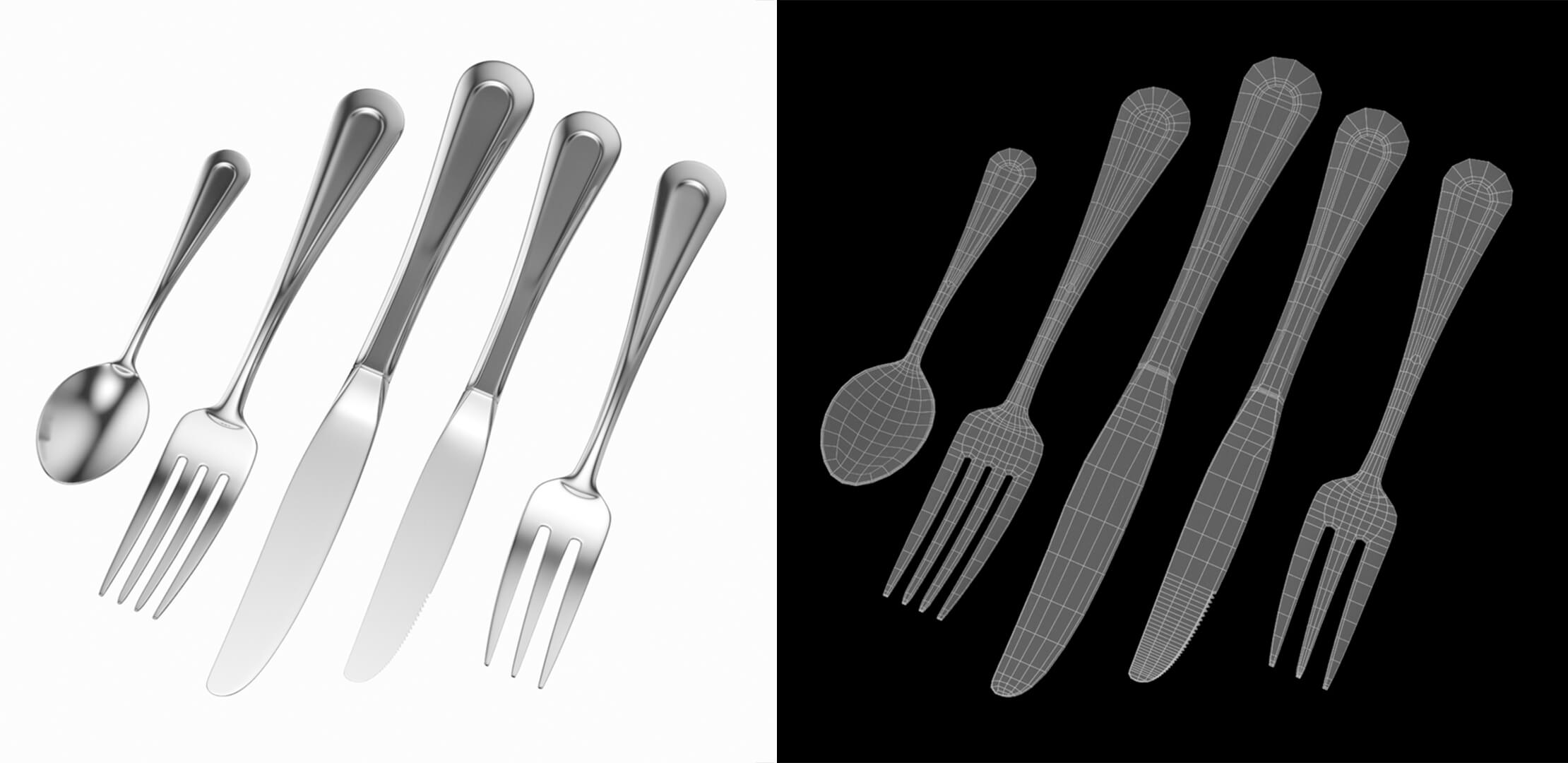 Classic Cutlery Set 5 Pieces Collection - 3D Model by Valerii-Kaliuzhnyi