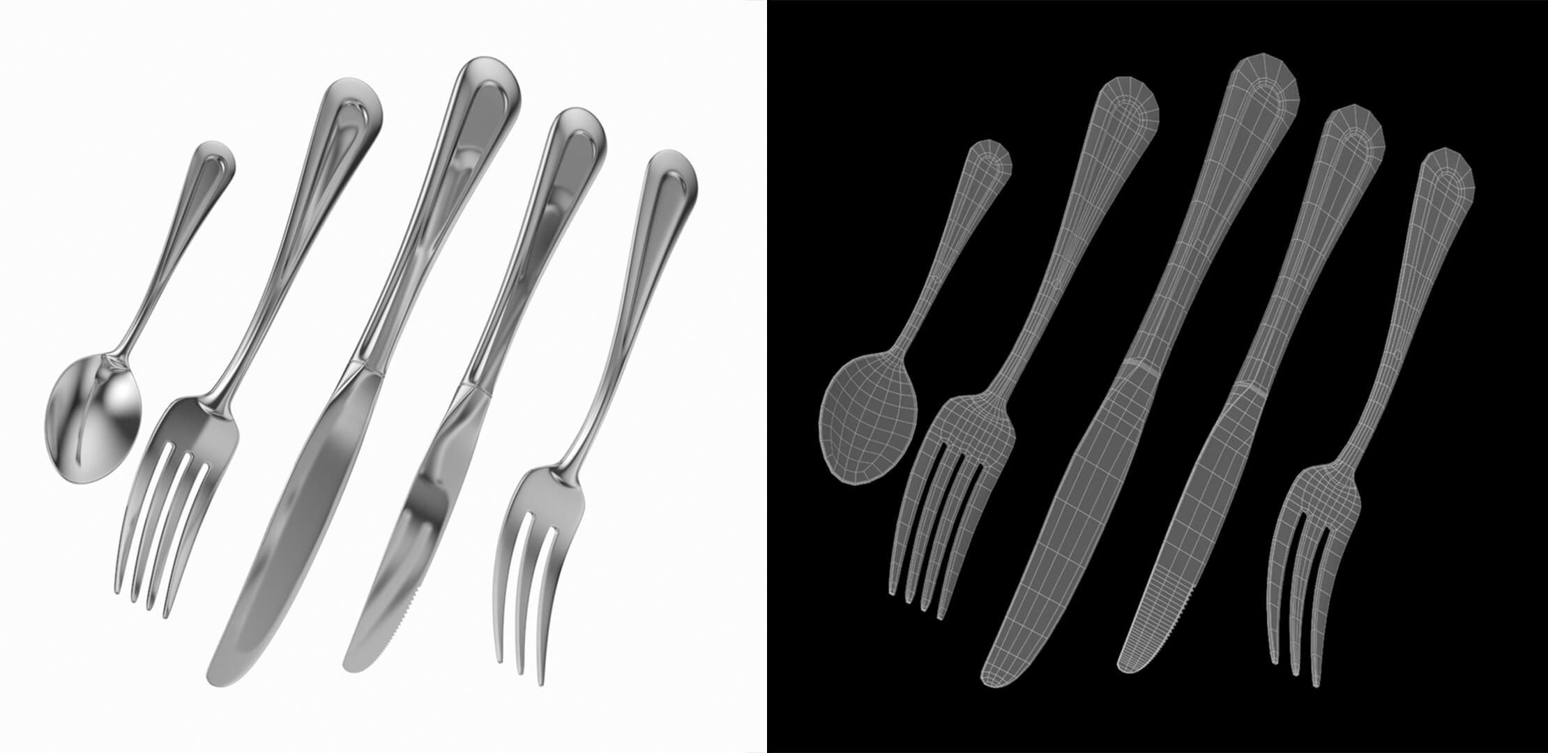 Classic Cutlery Set 5 Pieces Collection - 3D Model by Valerii-Kaliuzhnyi