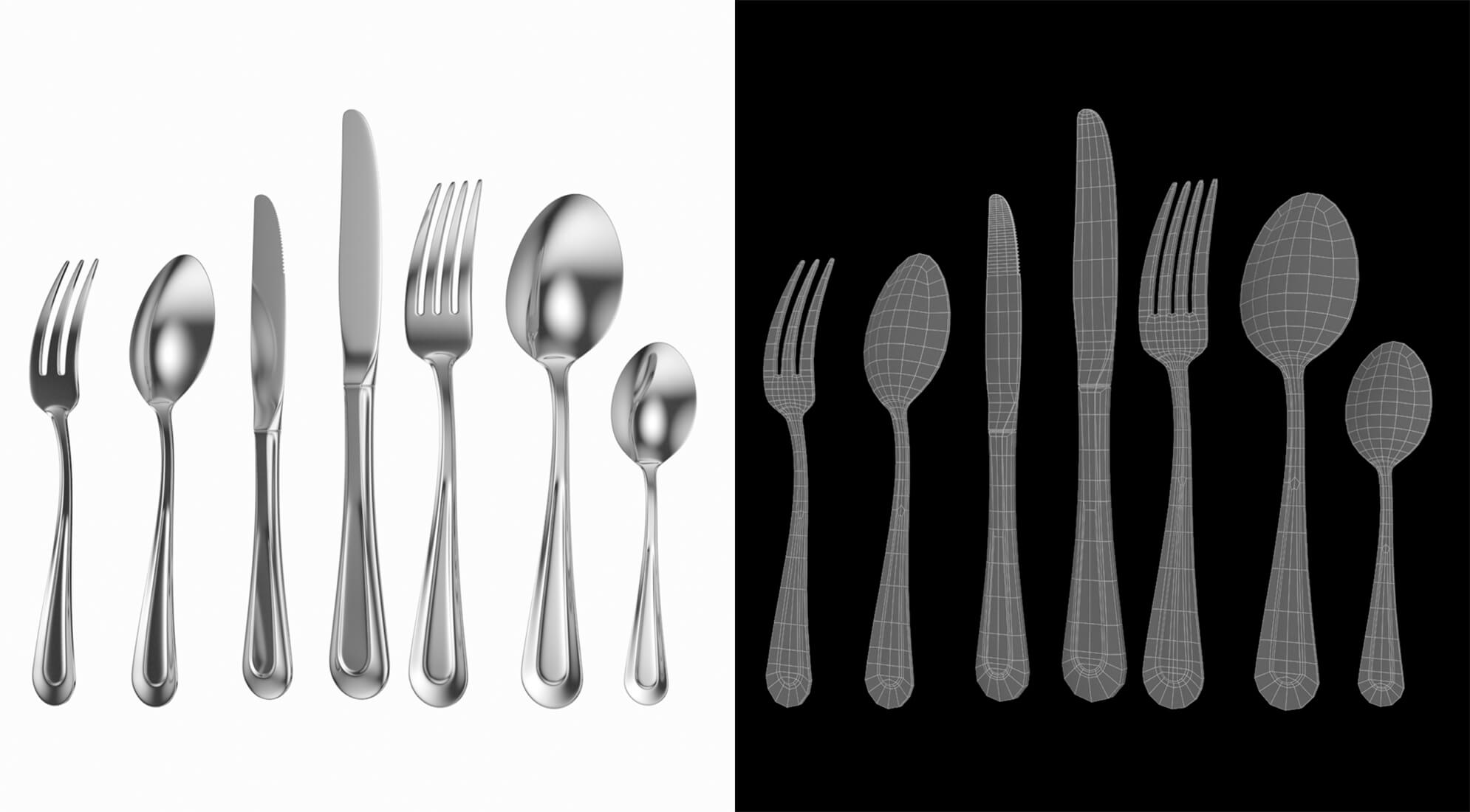 Classic Cutlery Set 7 Pieces Collection - 3D Model by Valerii-Kaliuzhnyi