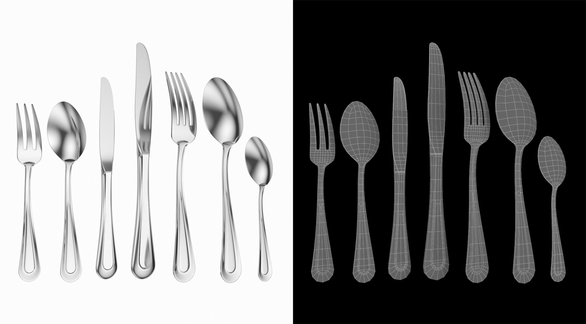Classic Cutlery Set 7 Pieces Collection - 3D Model by Valerii-Kaliuzhnyi