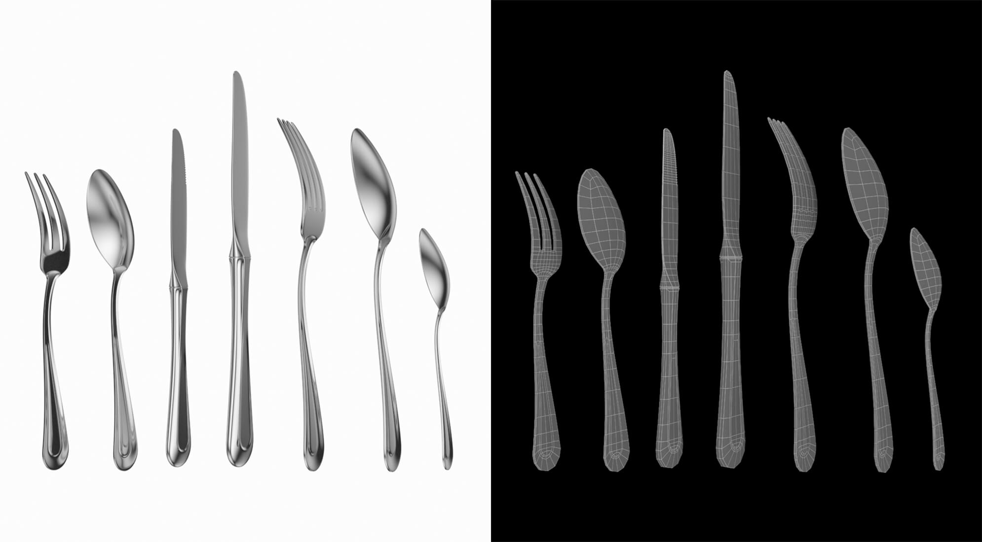 Classic Cutlery Set 7 Pieces Collection - 3D Model by Valerii-Kaliuzhnyi
