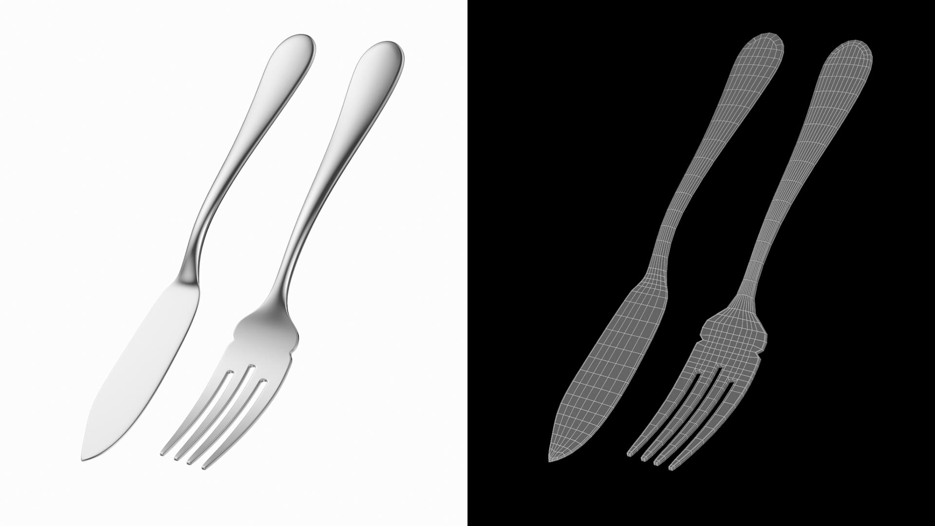 Fish Knife and Fork Generic Cutlery - 3D Model by Valerii-Kaliuzhnyi