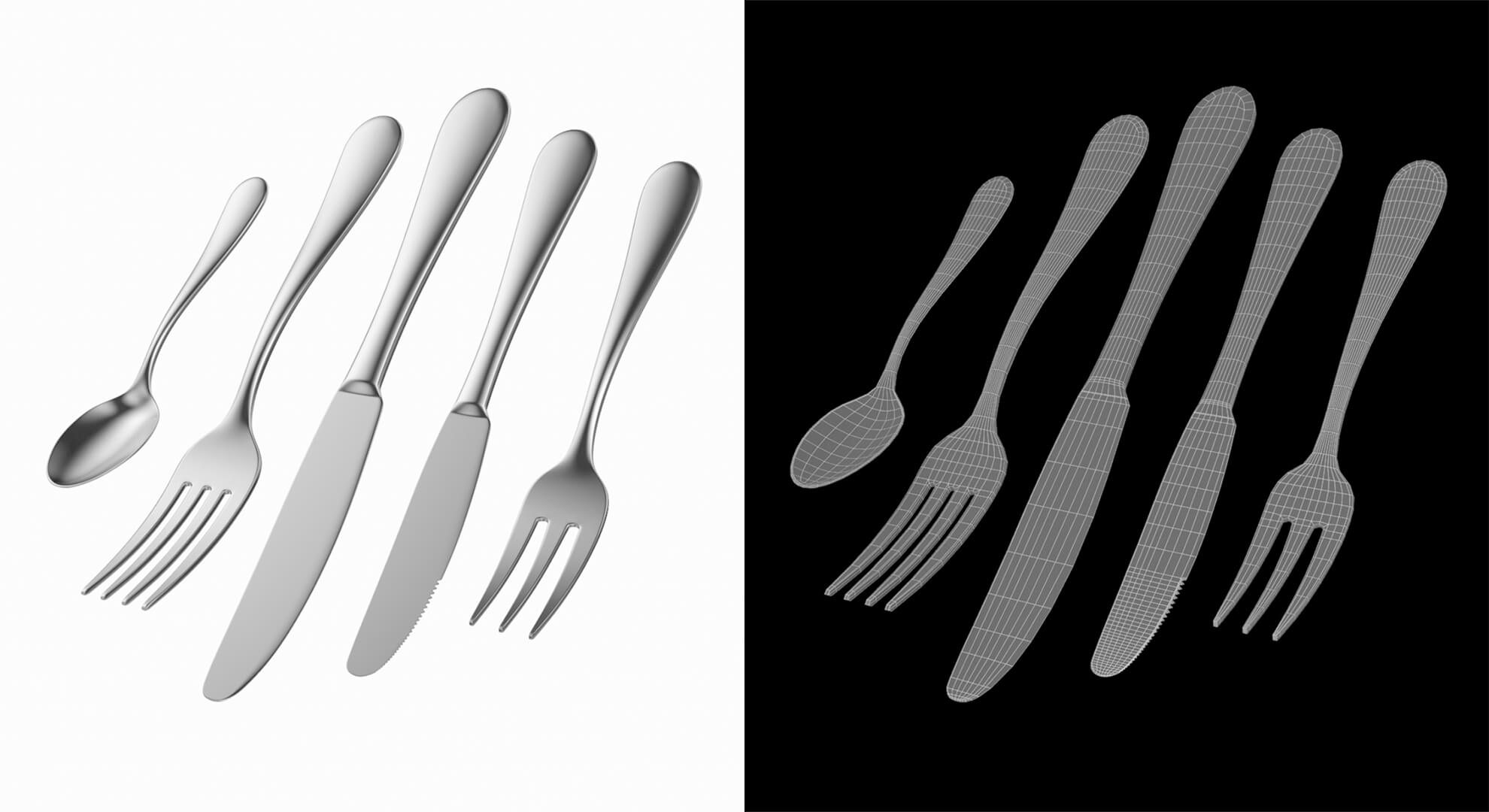 Generic Cutlery 5 Pieces Bundle - 3D Model by Valerii-Kaliuzhnyi