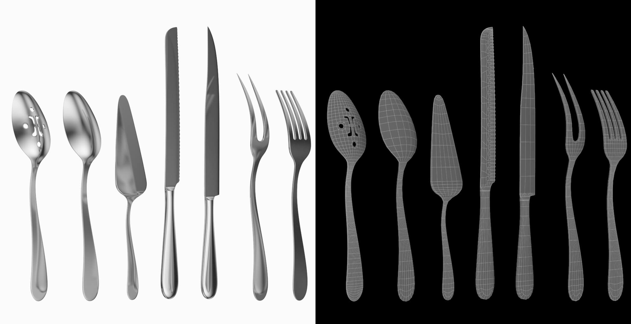 Generic Cutlery Serving Set of 7 Pieces Collection - 3D Model by ...
