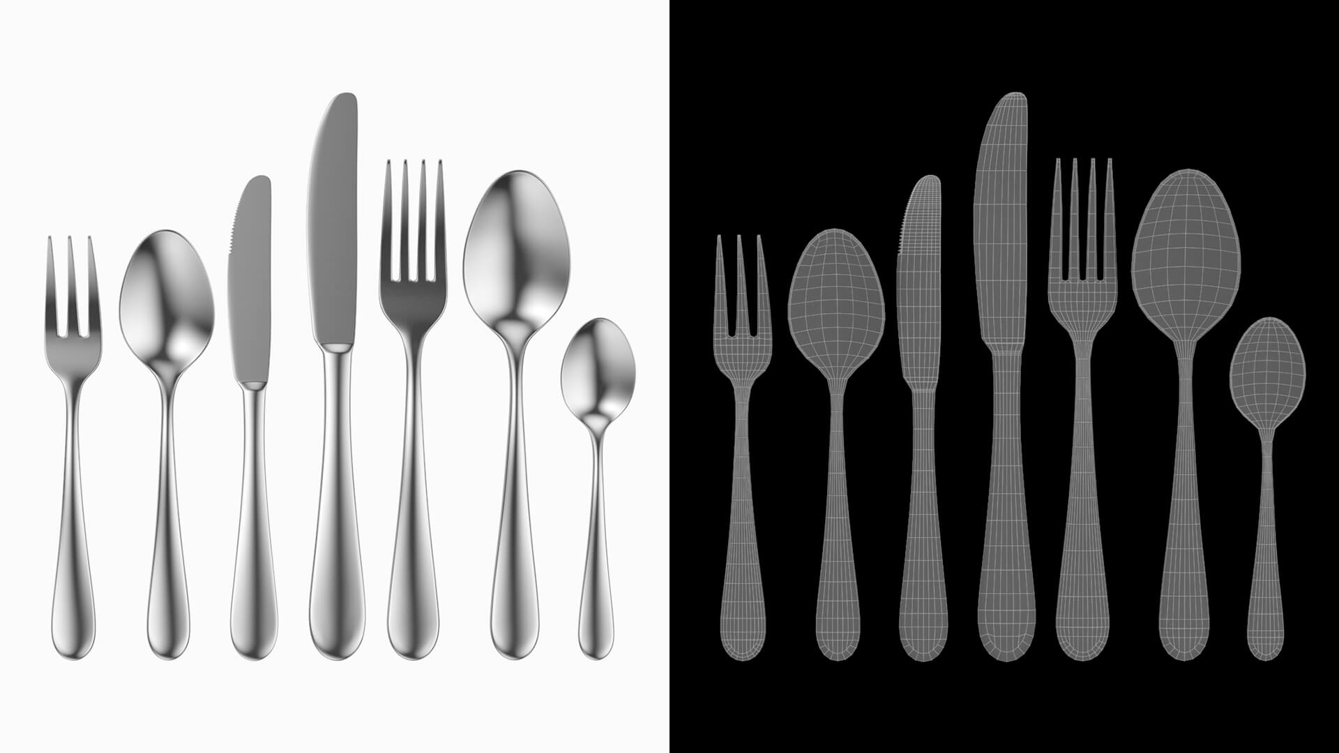 Generic Cutlery Set 7 Pieces - 3D Model by Valerii-Kaliuzhnyi