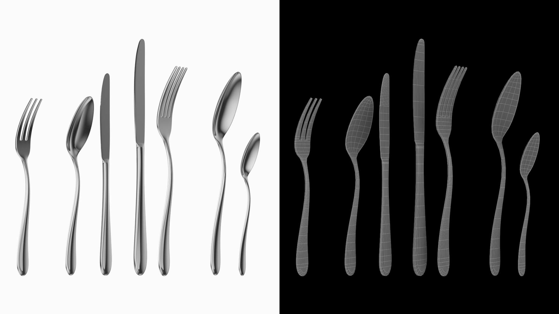 Generic Cutlery Set 7 Pieces Collection - 3D Model by Valerii-Kaliuzhnyi