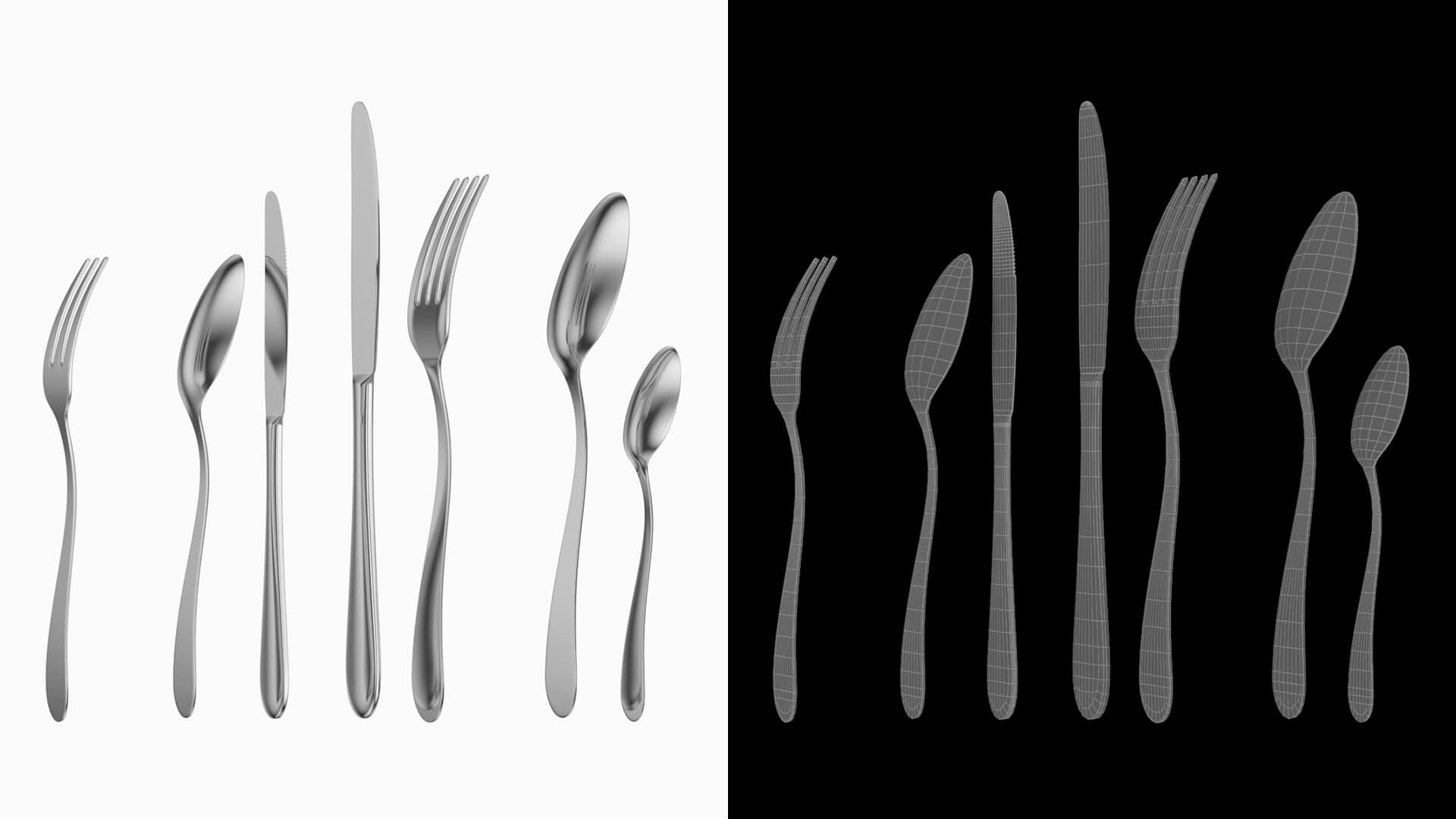 Generic Cutlery Set 7 Pieces Collection - 3D Model by Valerii-Kaliuzhnyi