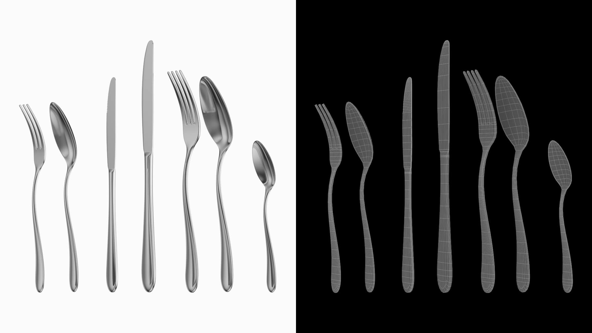Generic Cutlery Set 7 Pieces Collection - 3D Model by Valerii-Kaliuzhnyi