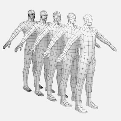 Natural Male in T-Pose in 5 Topologies 3D Model by Valerii-Kaliuzhnyi