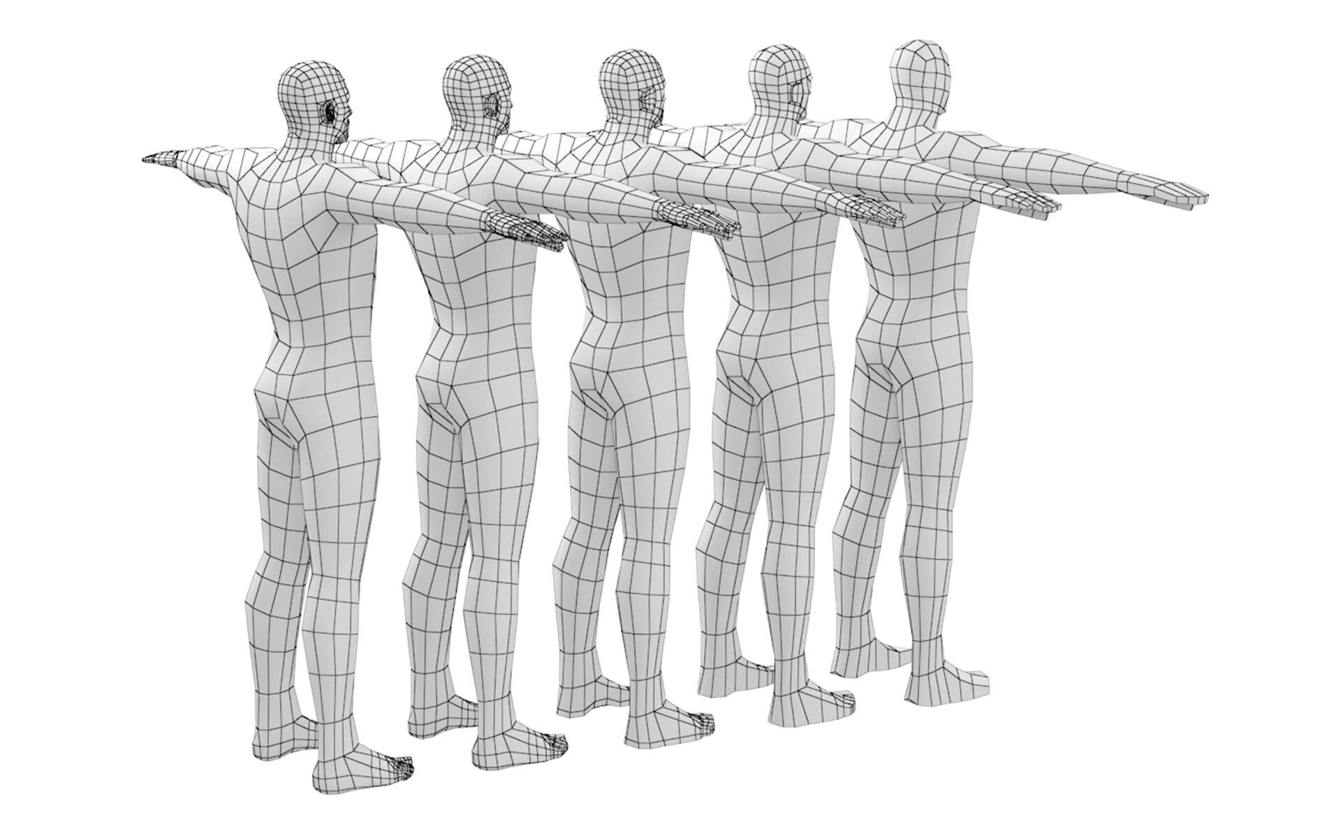 Hero Male in T-Pose in 5 Topologies 3D Model by Valerii-Kaliuzhnyi