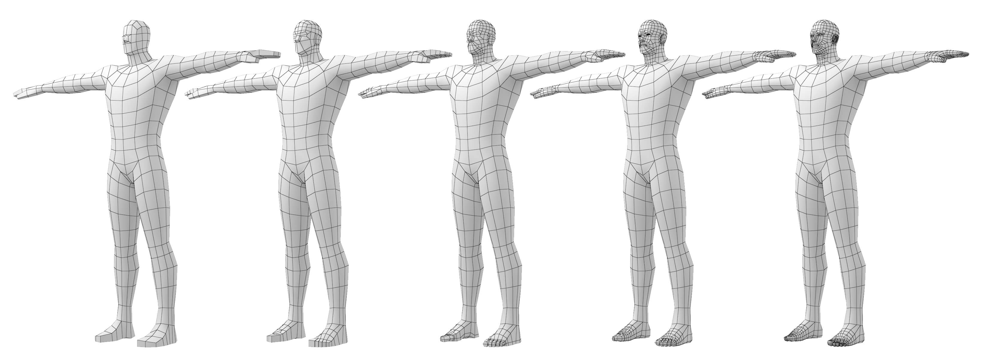 Hero Male in T-Pose in 5 Topologies 3D Model by Valerii-Kaliuzhnyi