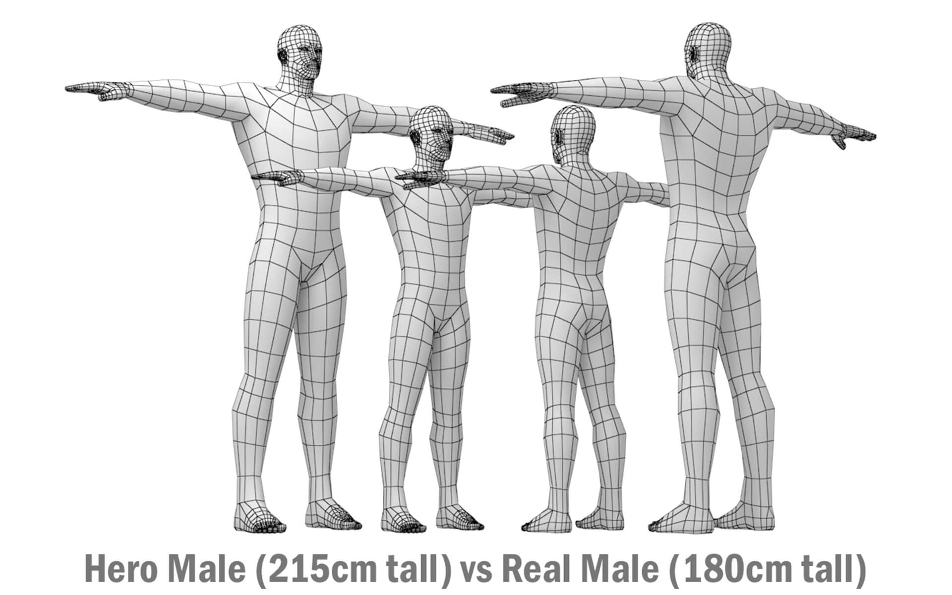Hero Male in T-Pose in 5 Topologies 3D Model by Valerii-Kaliuzhnyi