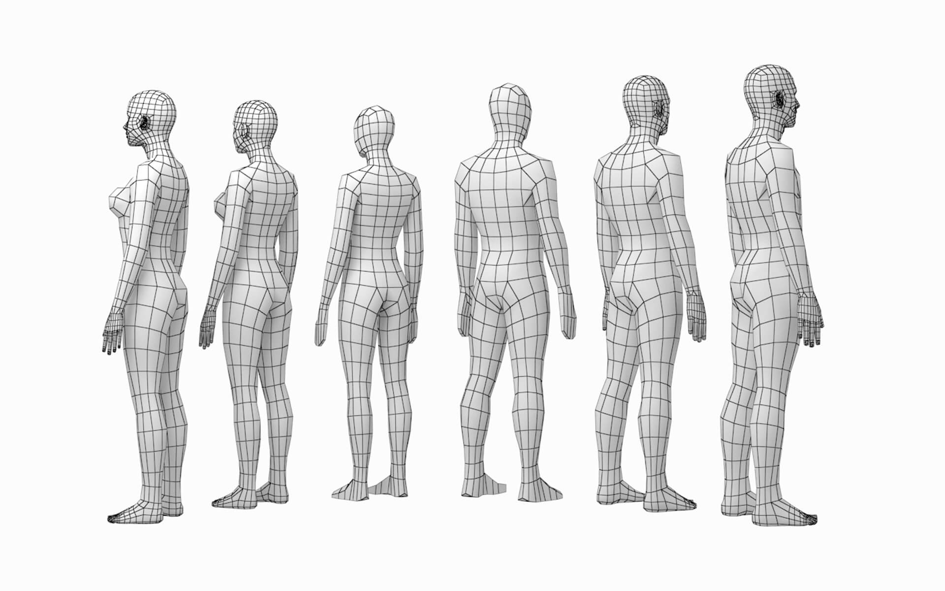 Natural Female and Male in Rest Pose Base Mesh Bundle - 3D Model by ...