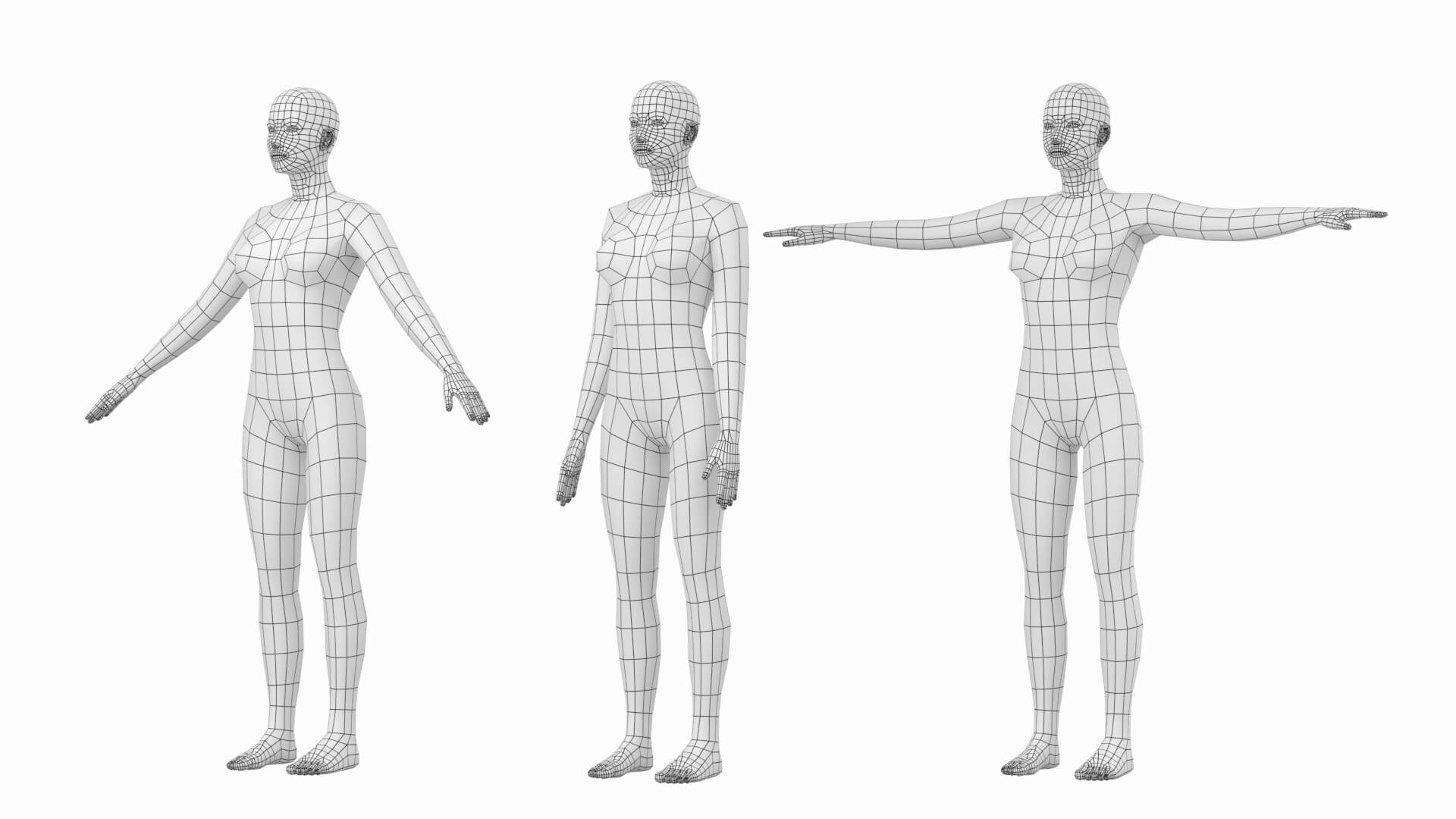 Natural Female in 3 Modeling Poses Base Mesh - 3D Model by Valerii ...