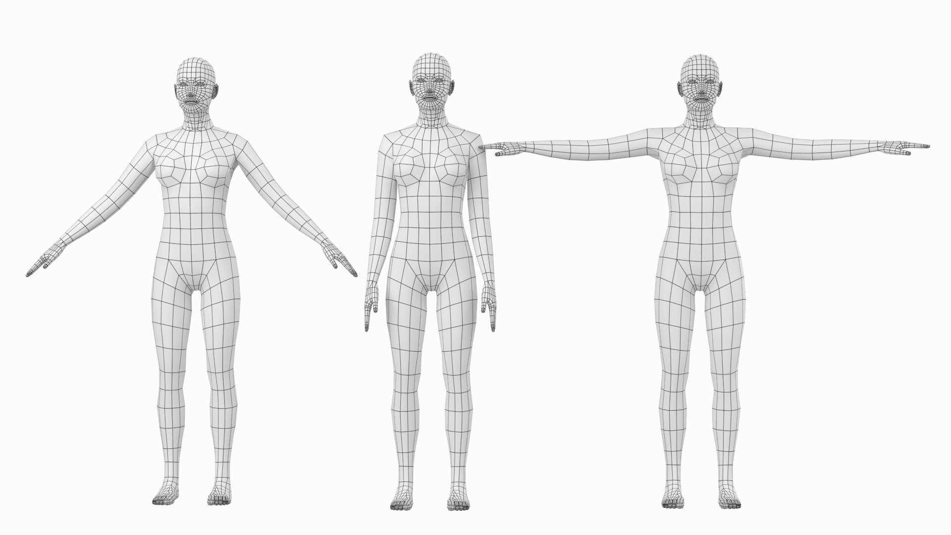 Natural Female in 3 Modeling Poses Base Mesh - 3D Model by Valerii ...